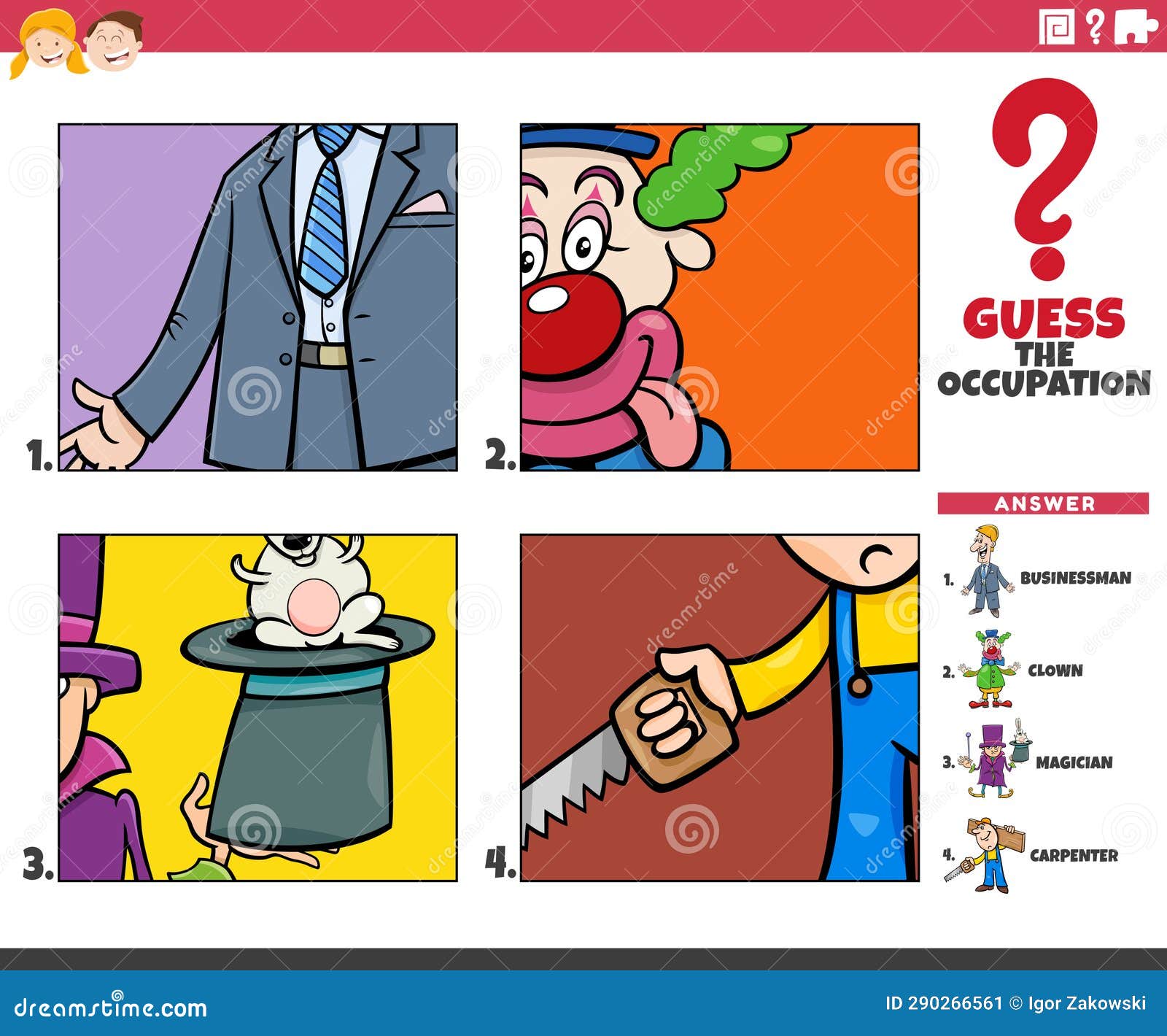 Guess the Occupation Cartoon Educational Activity Stock Vector ...