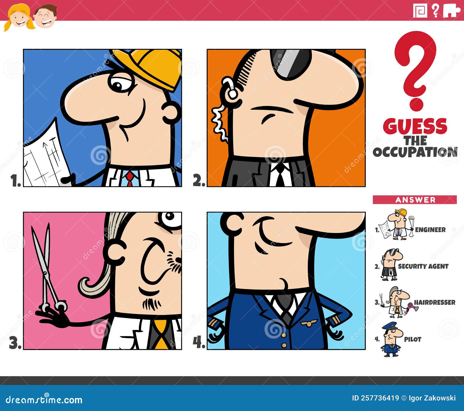 Guess the Occupation Cartoon Educational Task for Children Stock Vector ...