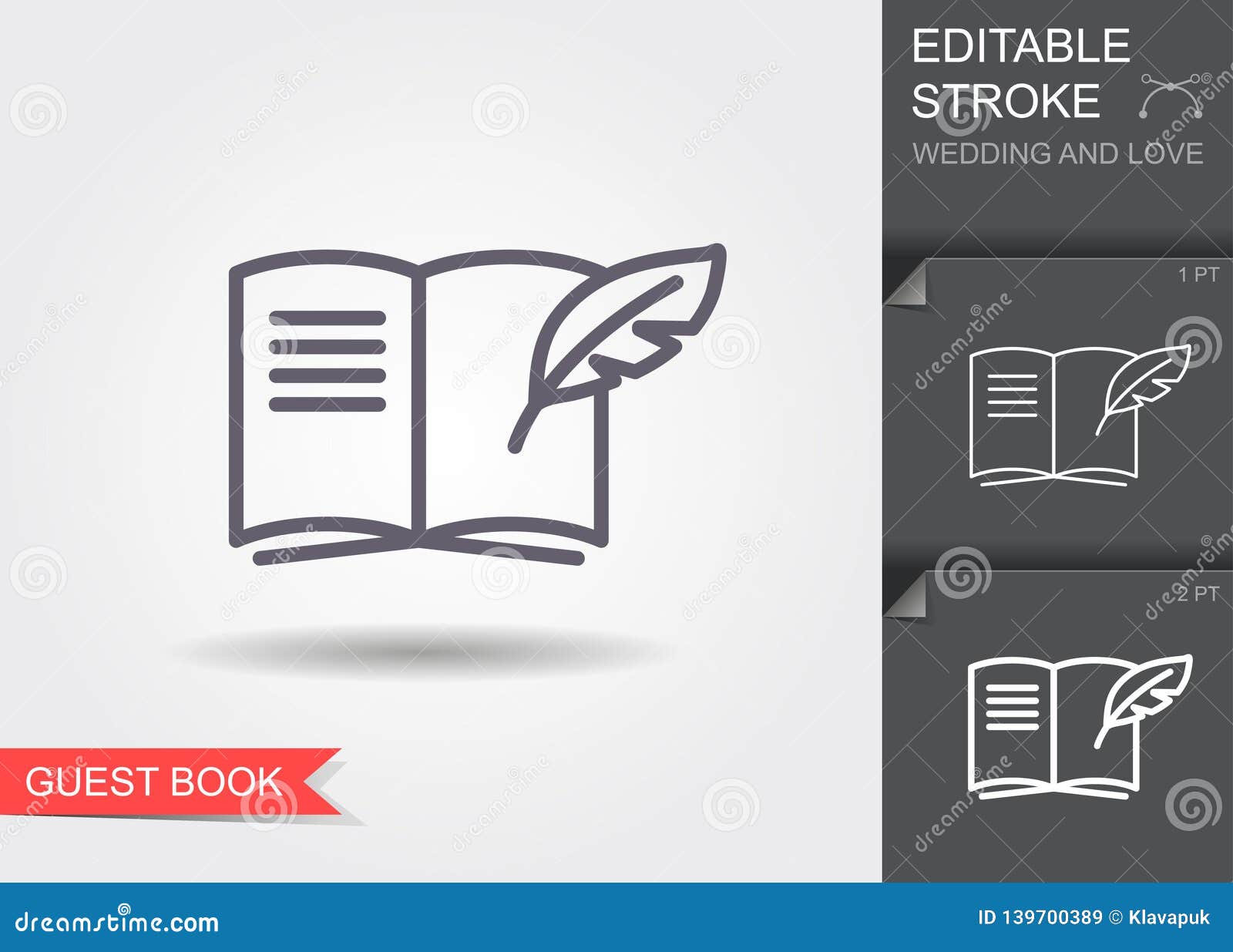 Guest Book with Pen. Line Icon with Editable Stroke Stock Vector ...