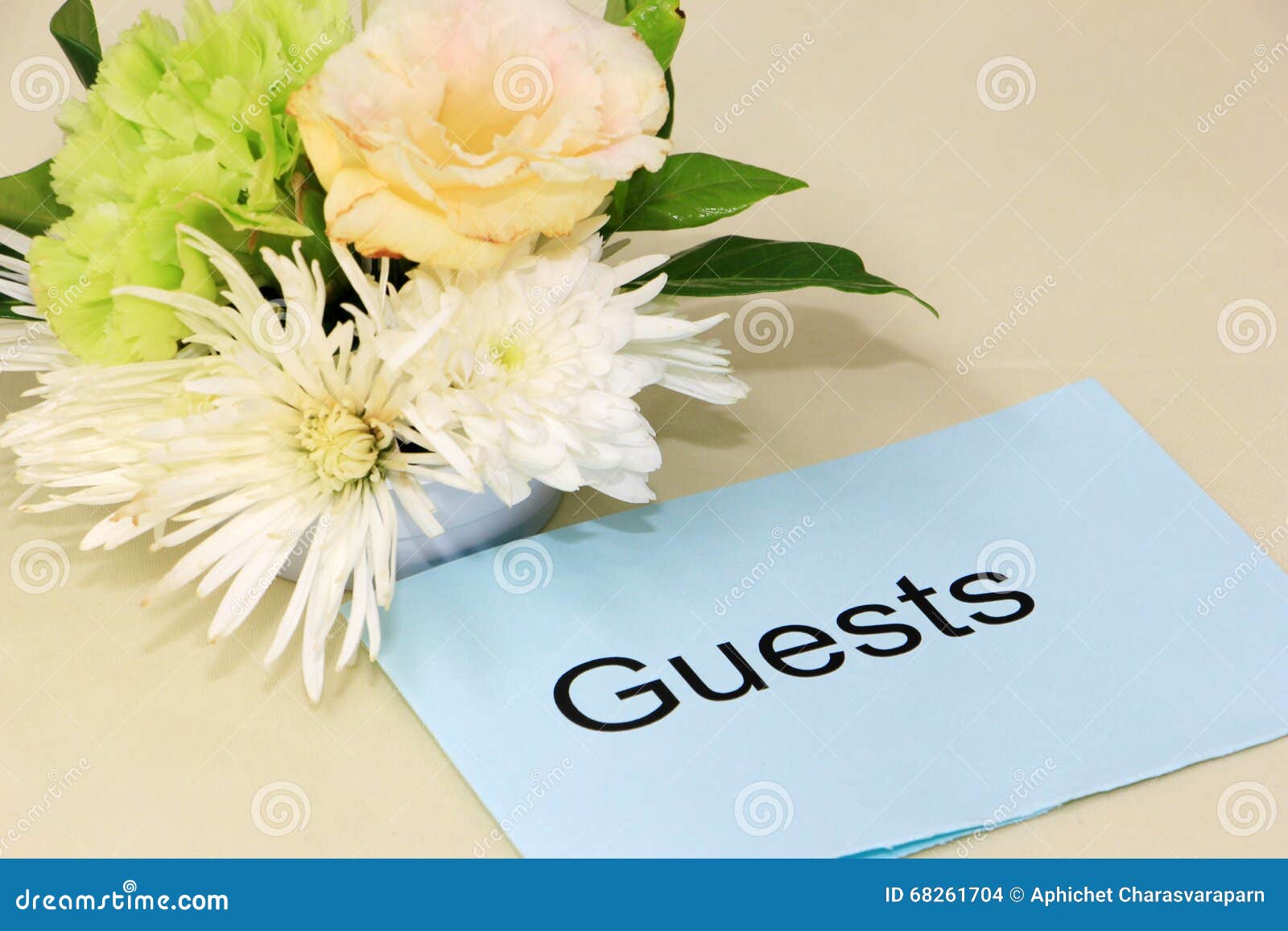 Guest card with flowers stock photo. Image of tablecloth - 68261704