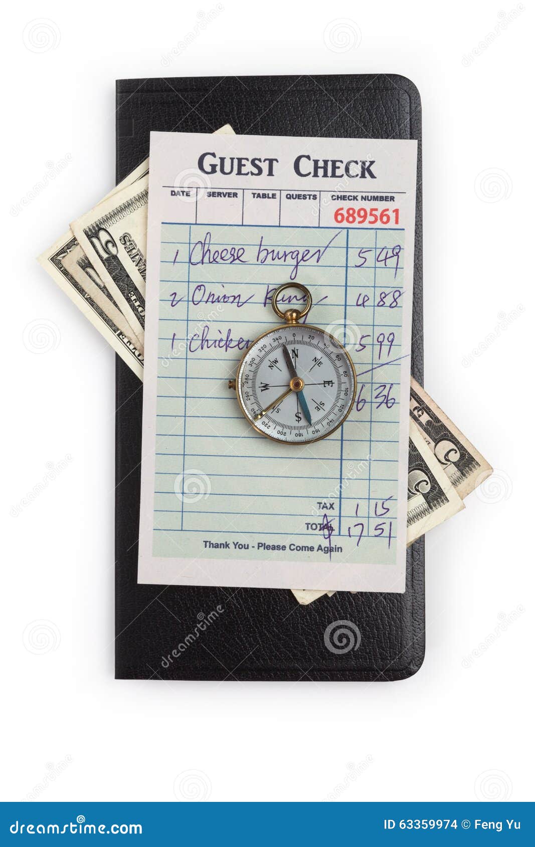 Guest Check and compass stock photo. Image of bill, dinner - 63359974