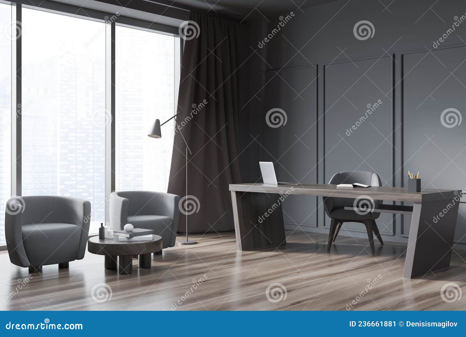 Guest Seating Idea in Grey Manager Office Stock Illustration ...