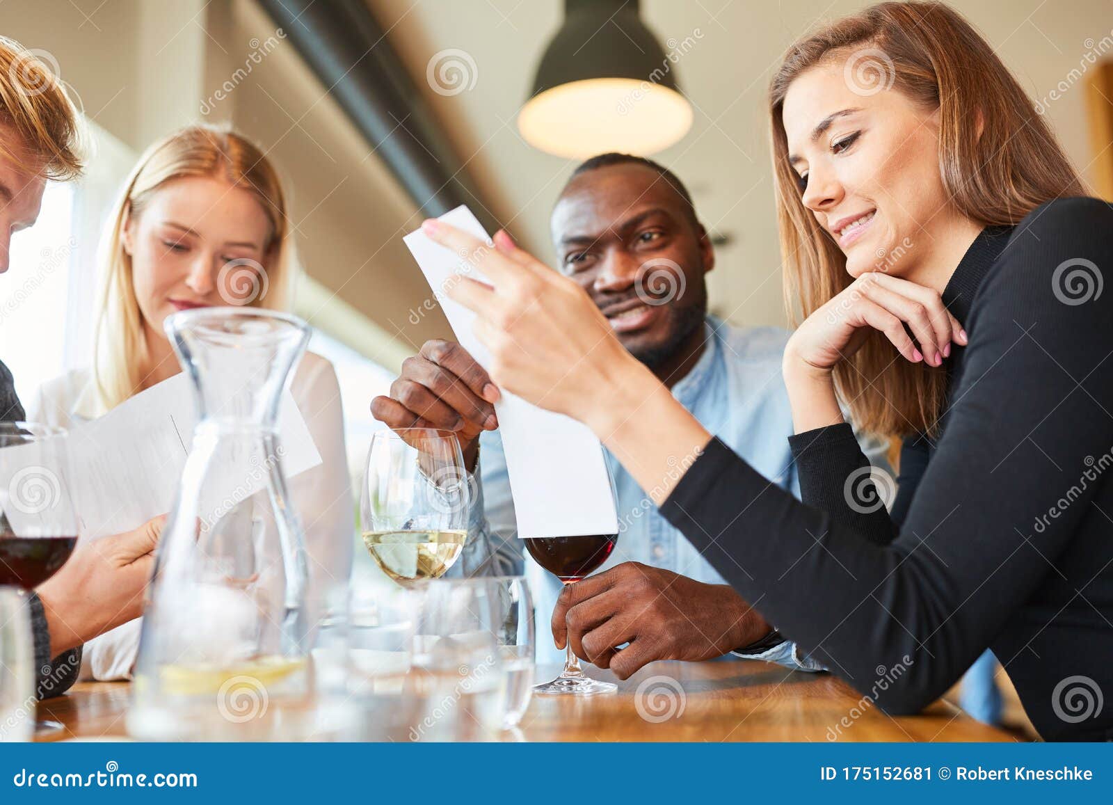 Guests in the Restaurant Read the Menu Stock Image - Image of together ...
