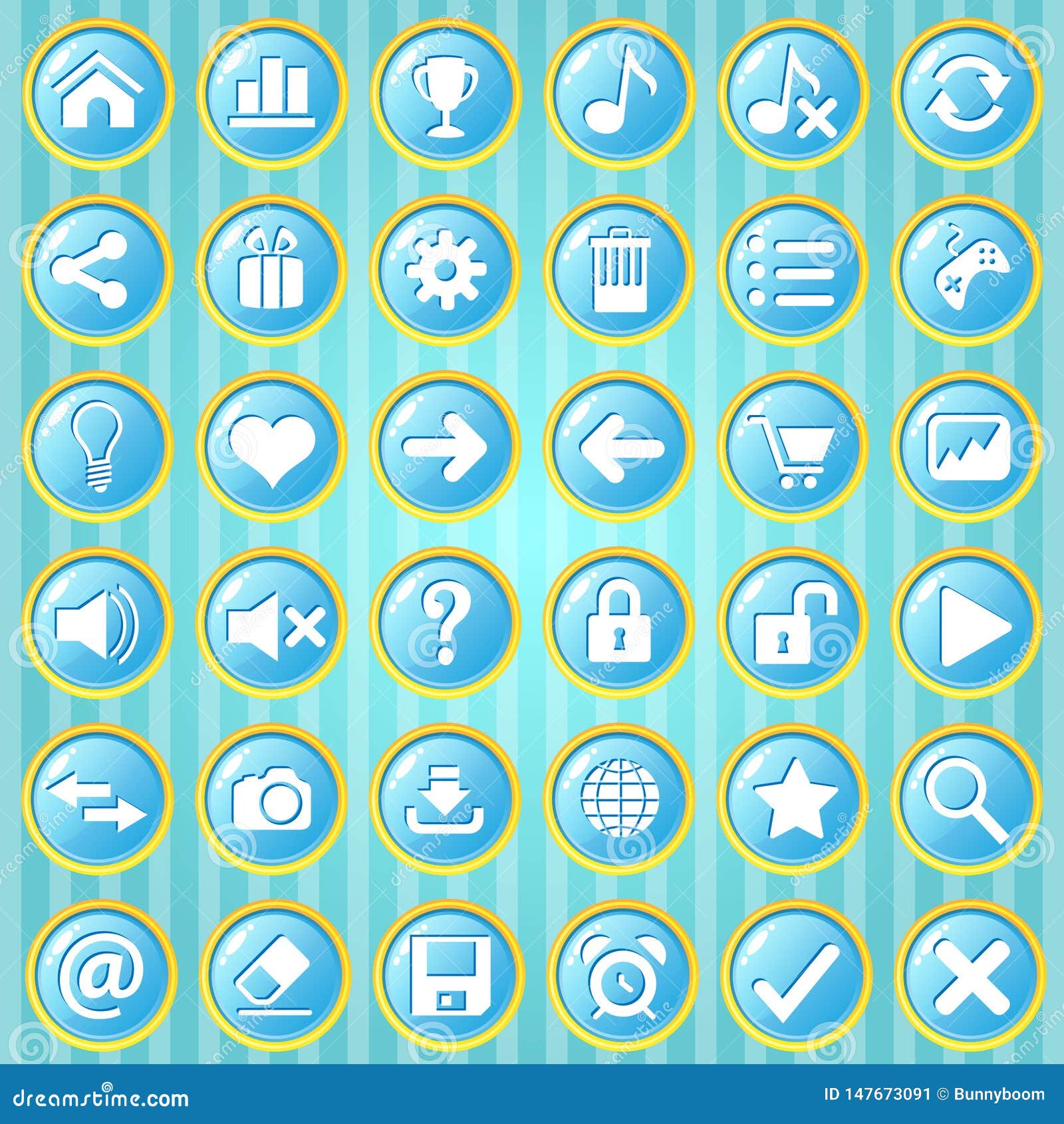 Gui Button Blue Sky Circle with Golden Border. Stock Vector ...