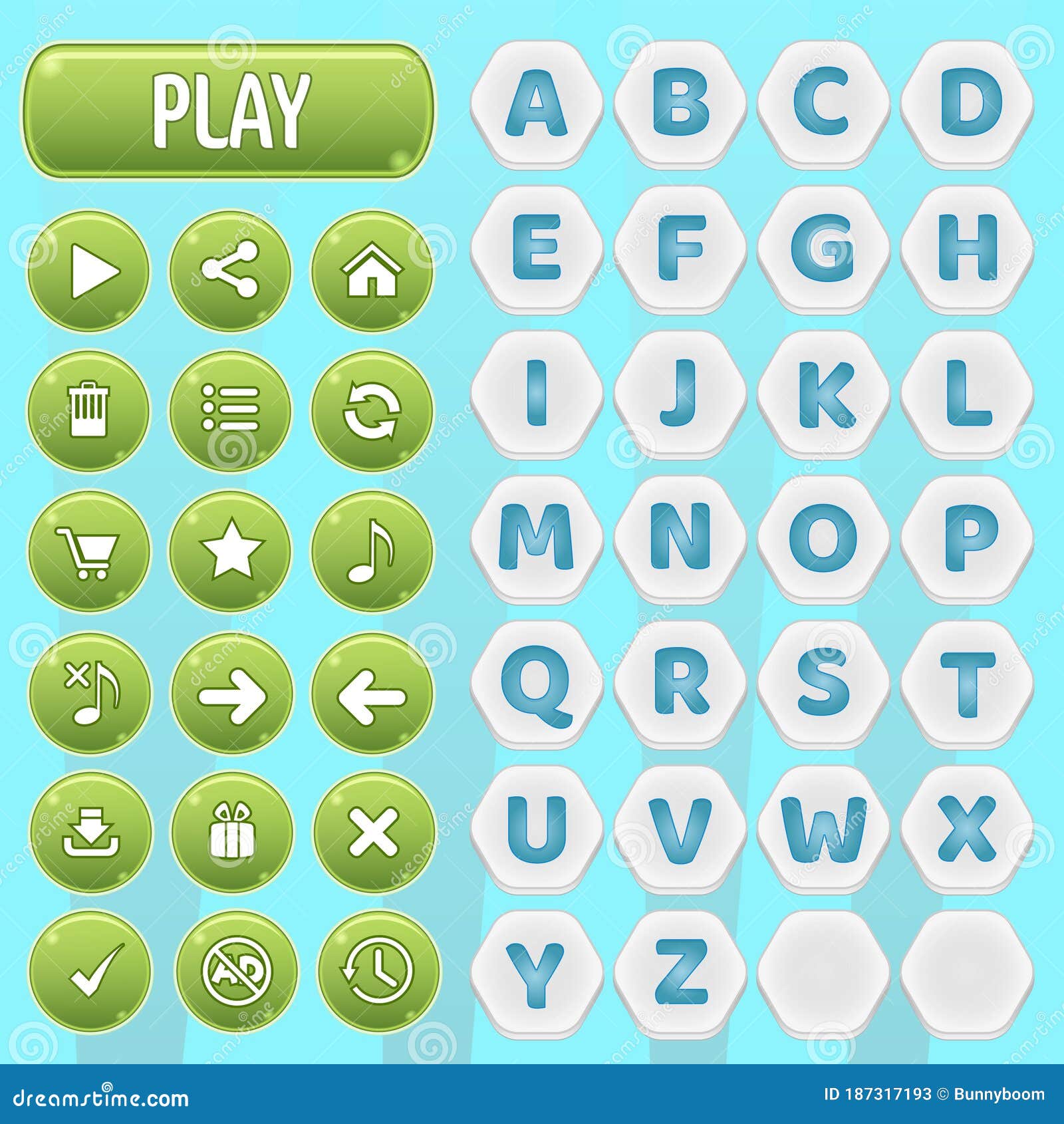Gui Buttons and Hexagon a-z Alphabet Words Game. Stock Vector ...
