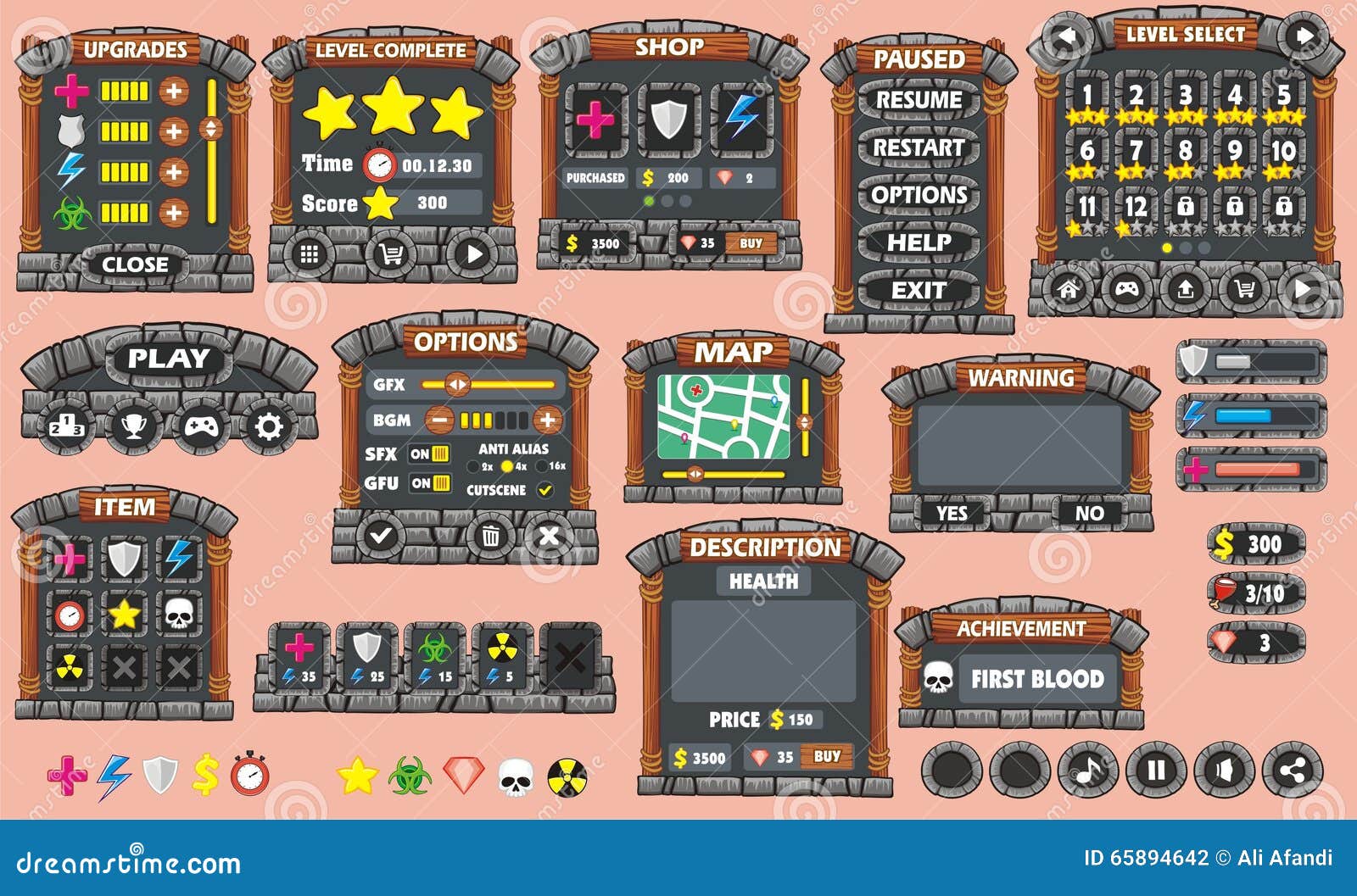 GUI 45 del juego ilustración del vector. Ilustración de marco - 65894642