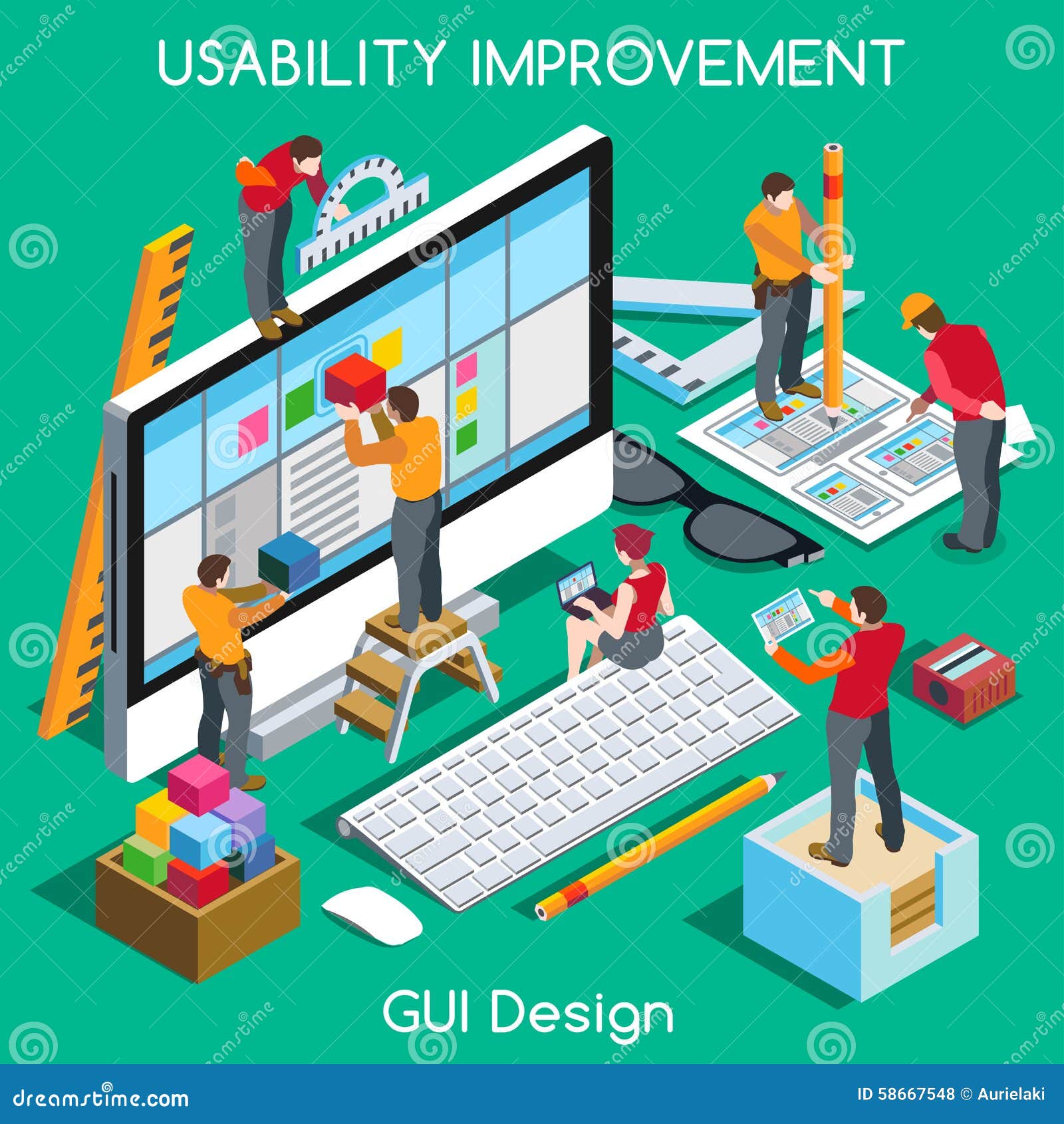 GUI Design People Isometric Stock Vector - Illustration of people ...