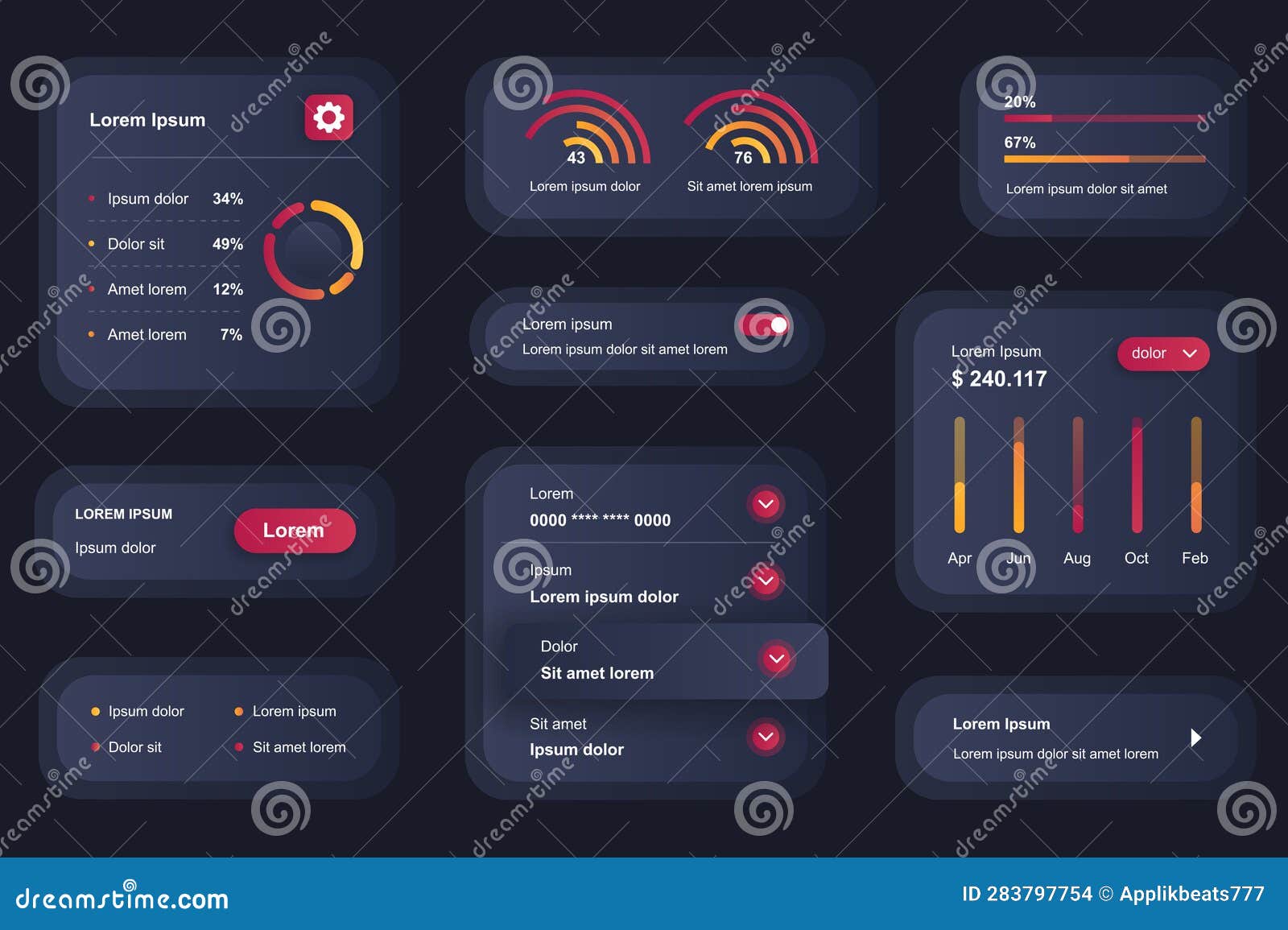 GUI Elements for Business Analytics Mobile App. Statistics Diagrams and ...