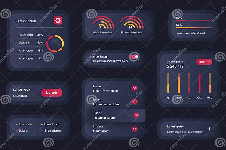 GUI Elements for Business Analytics Mobile App. Statistics Diagrams and ...