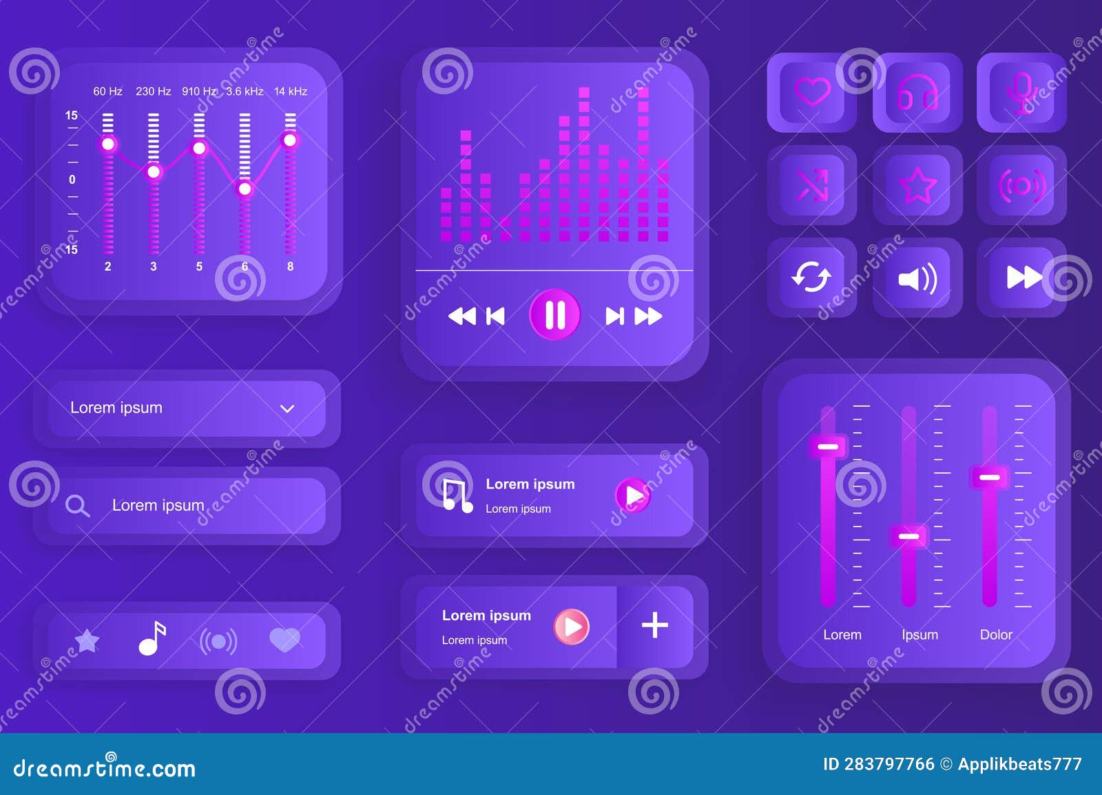 GUI Elements for Music Player Mobile App. Audio Equalizer Settings ...