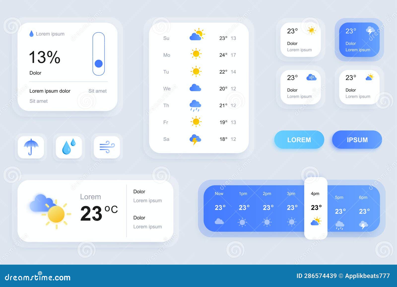 Gui Elements For Weather Forecast Mobile App Temperature Atmospheric Pressure Weather