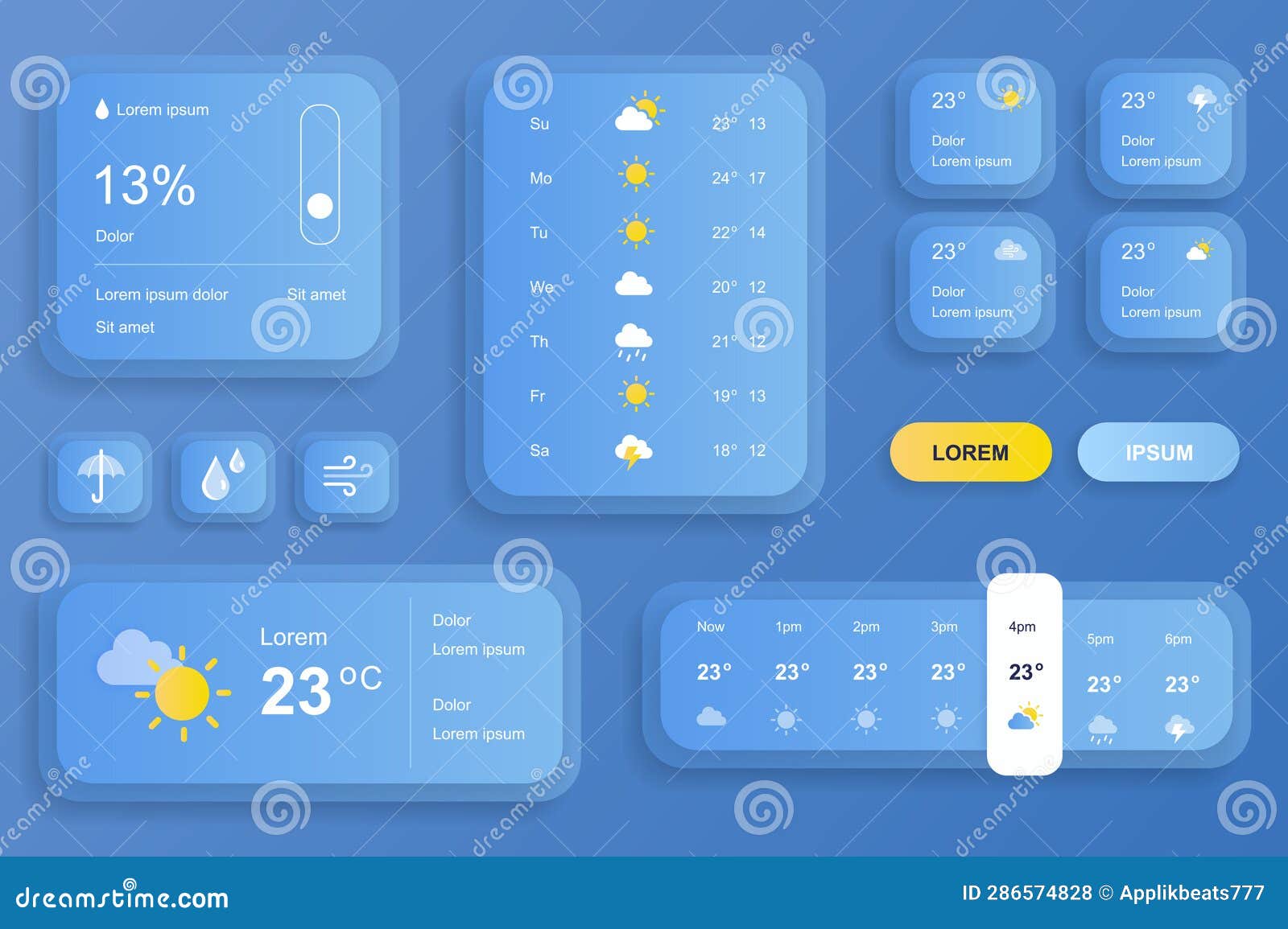 Gui Elements For Weather Forecast Mobile App Temperature Atmospheric Pressure Weather