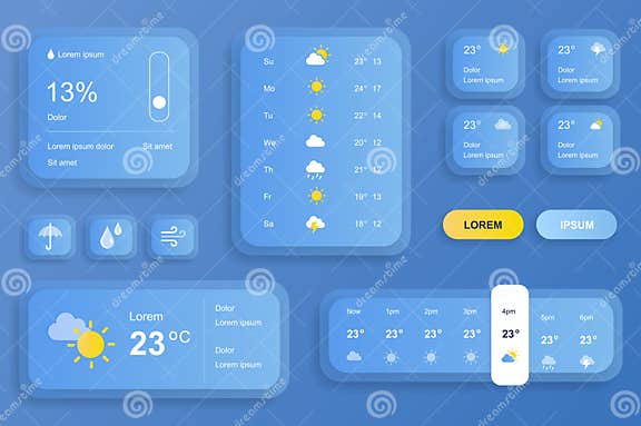 GUI Elements for Weather Forecast Mobile App. Temperature, Atmospheric ...