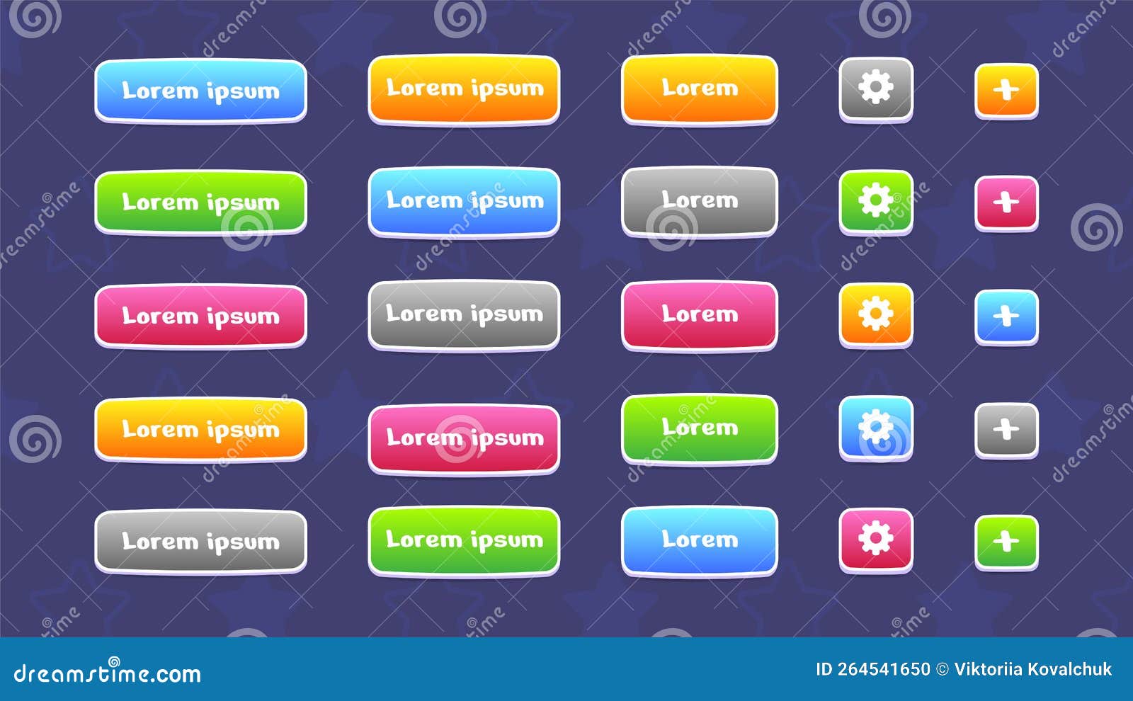 GUI Kit Casual Assets for a Game Mobile Phone. Set of Buttons with ...