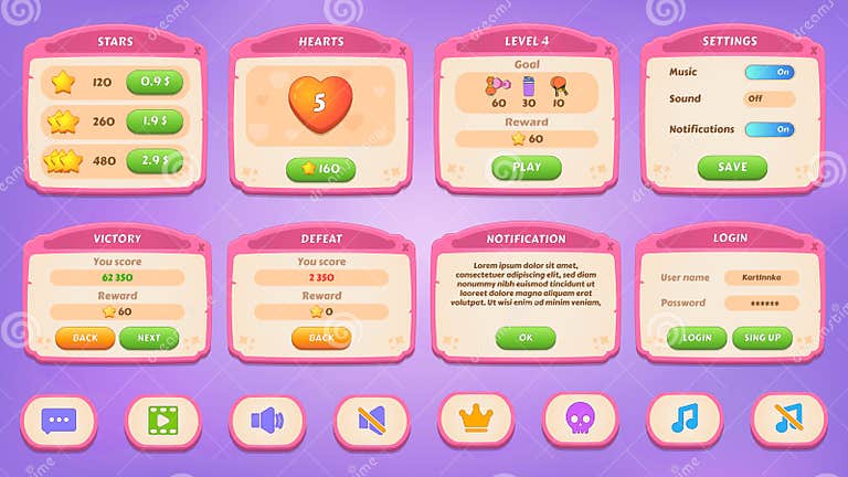 Gui Kit Casual Assets For A Game Mobile A Set Of User Interface