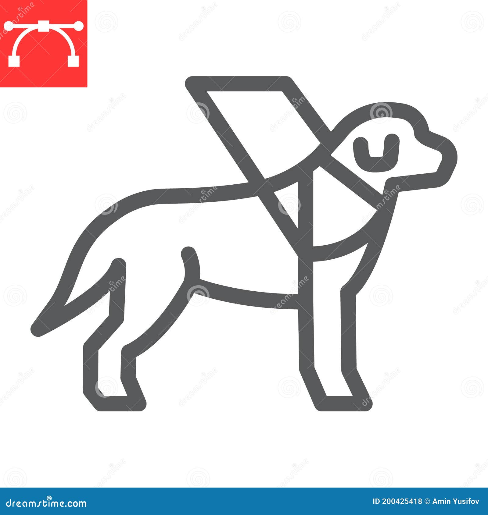 Guide Dog Line Icon, Disability and Labrador, Service Dog Sign Vector ...