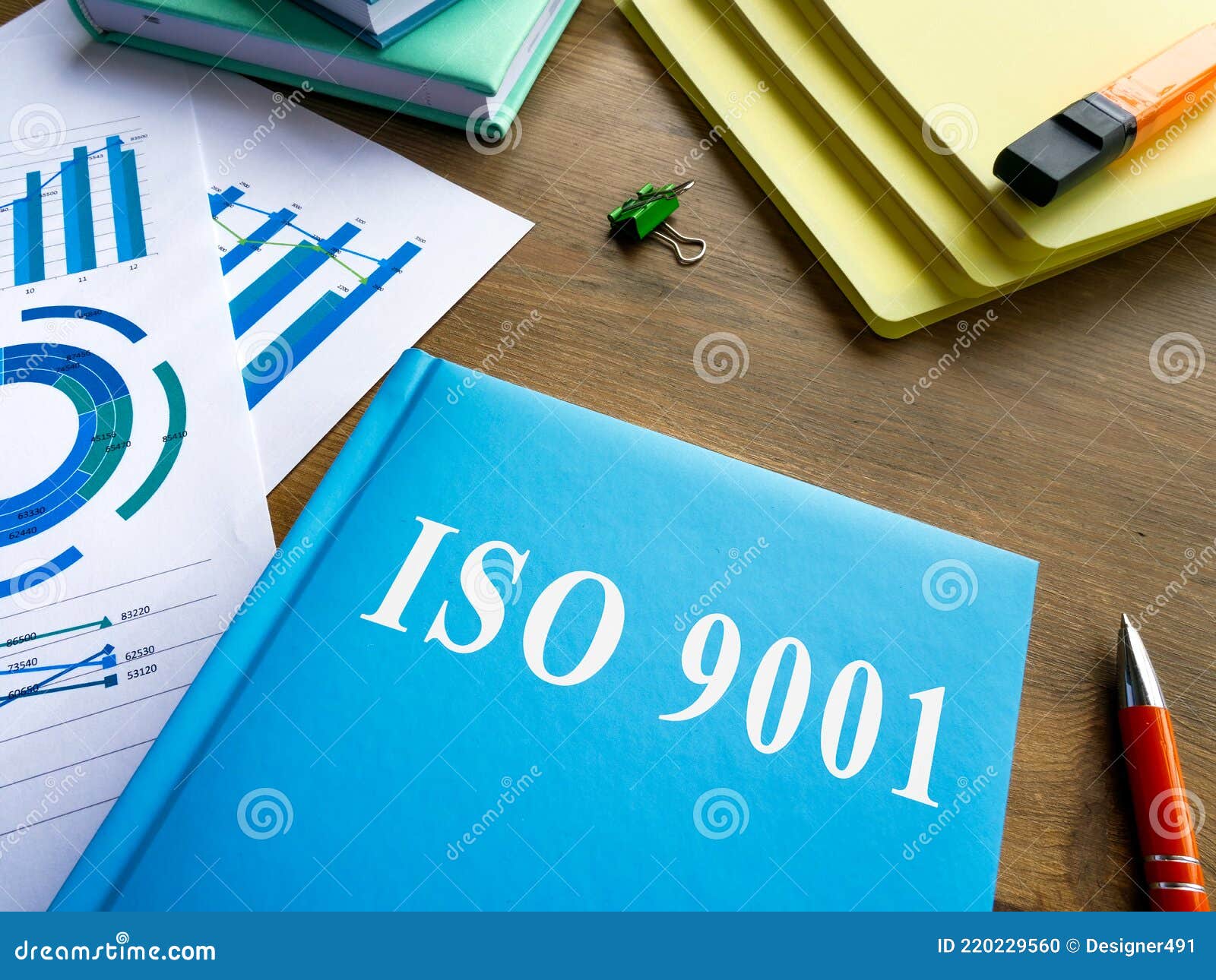 Guide about Iso 9001 and Heap of Papers. Stock Photo - Image of iso9001 ...