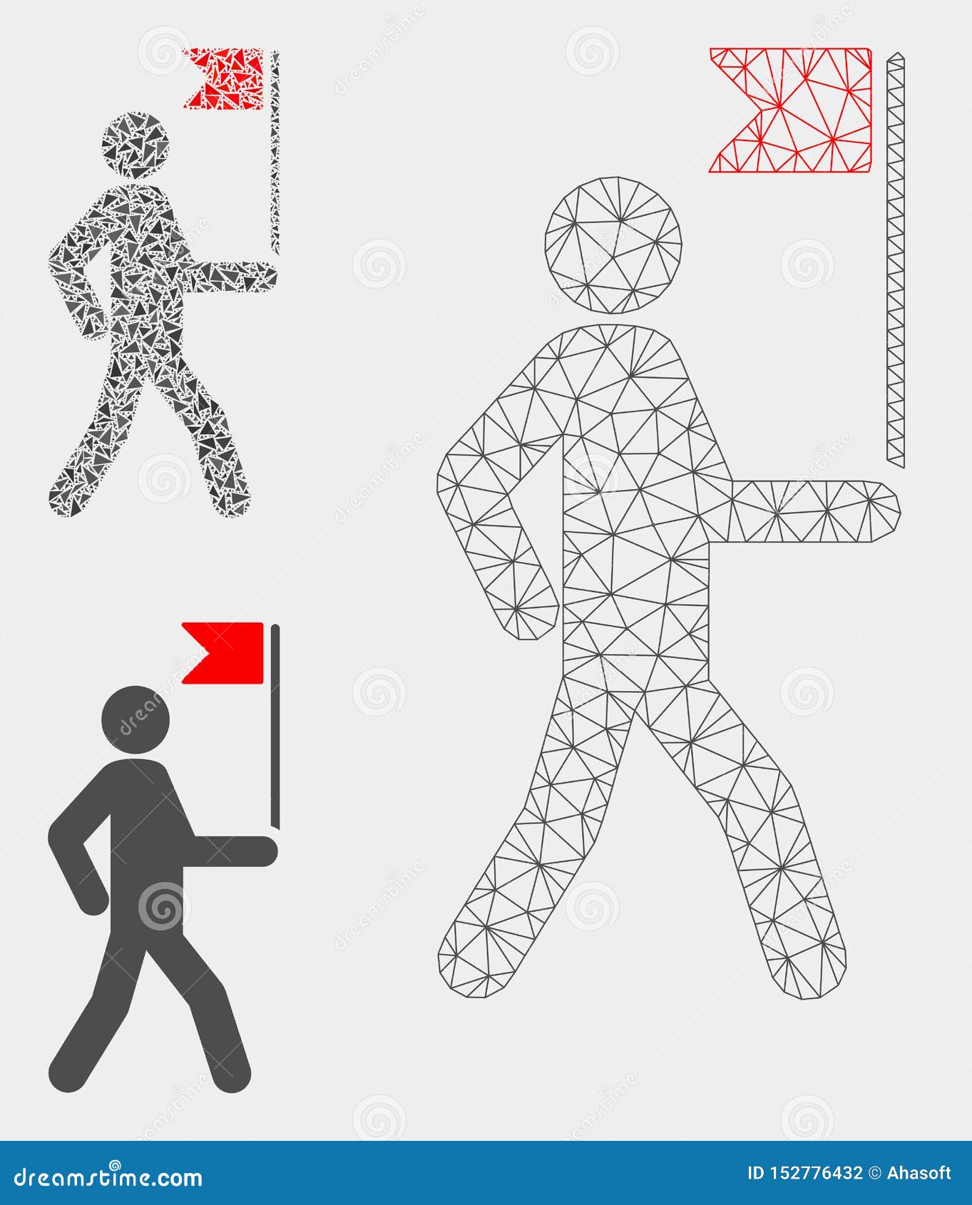 Guide Man with Flag Vector Mesh 2D Model and Triangle Mosaic Icon Stock ...