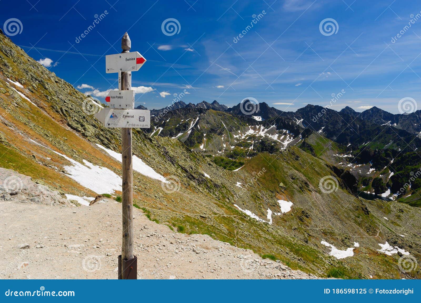 Signpost Showing Directions of Tracks in Mountains Stock Image - Image ...