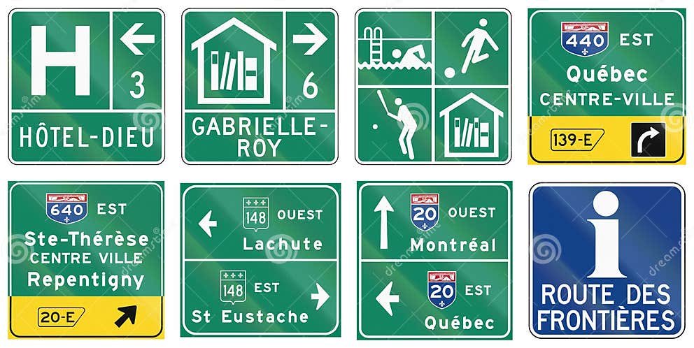 Guide Road Signs in Quebec - Canada Stock Illustration - Illustration ...