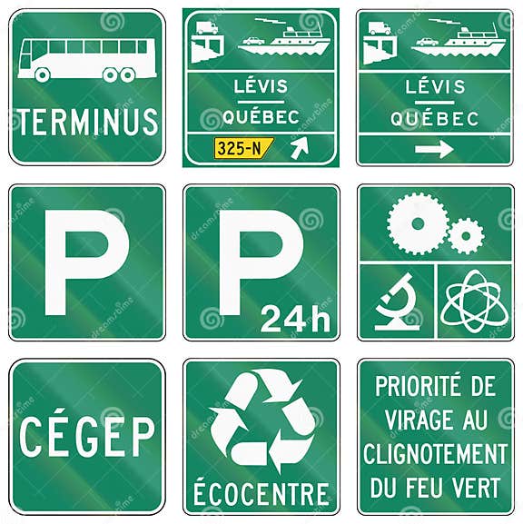 Guide Road Signs in Quebec - Canada Stock Illustration - Illustration ...
