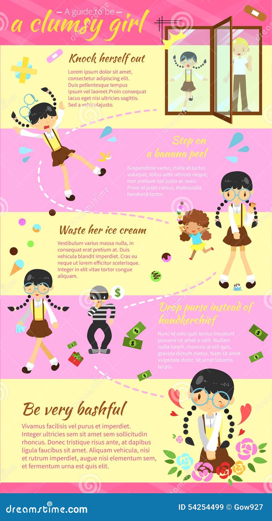 A Guide To Be a Clumsy Girl Infographic Template Layout Design W Stock ...