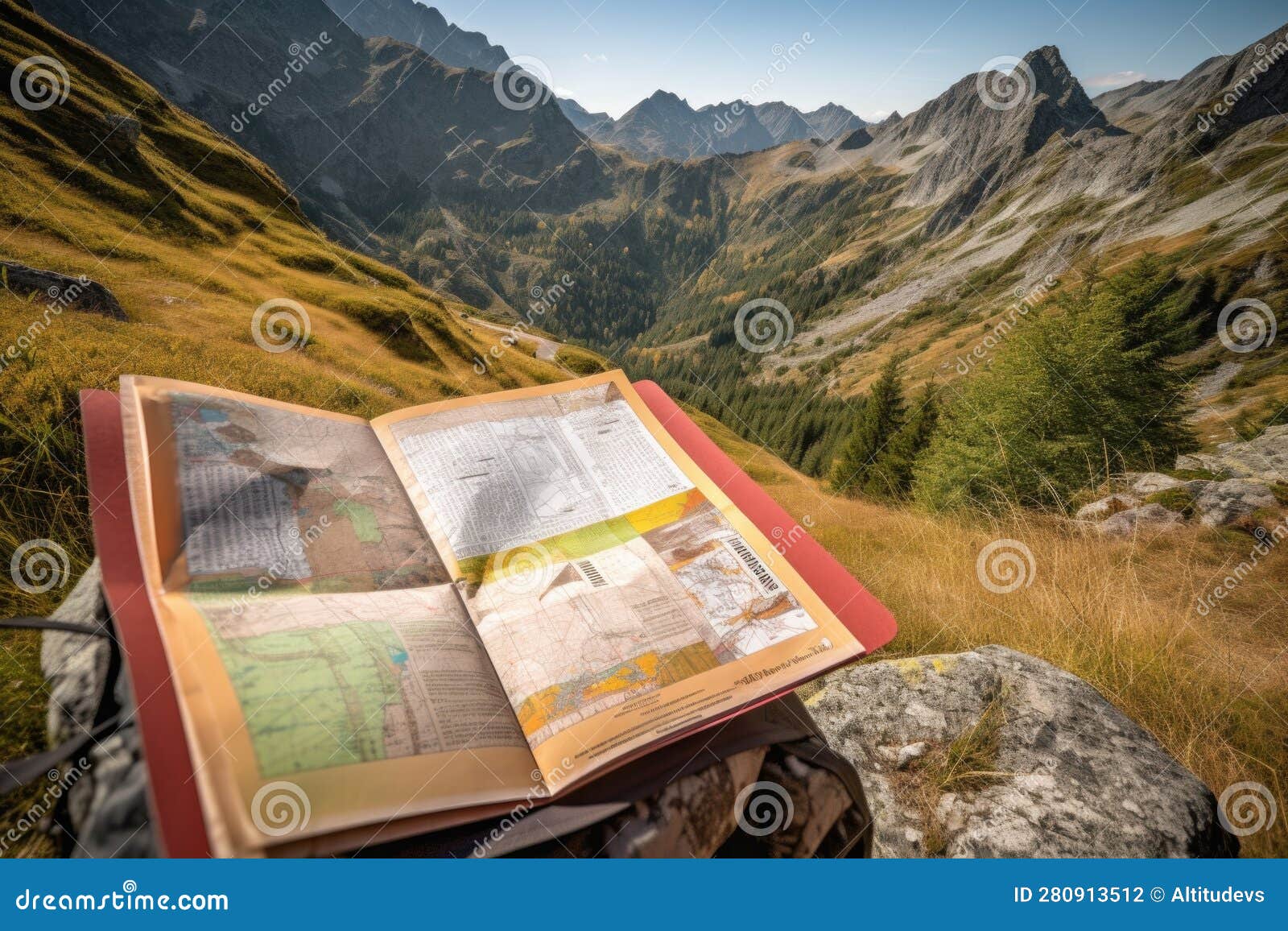 Guidebook with Map and List of Trail Markers, during Hiking Trip in the ...
