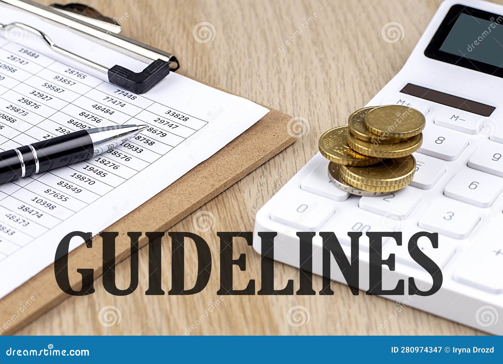 GUIDELINES Text with Chart and Calculator and Coins , Business Concept ...