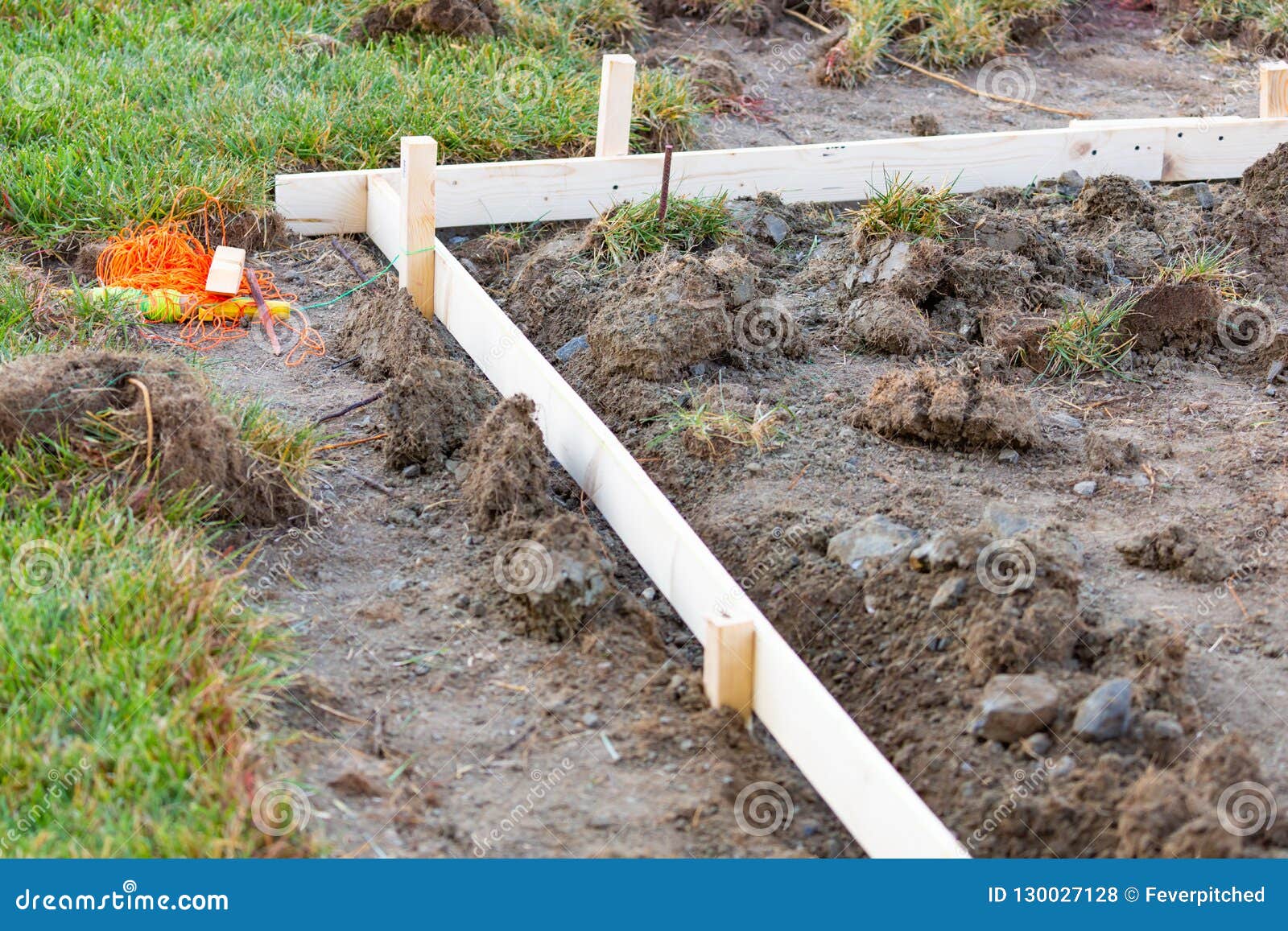 Guides and Stakes in Ground at Construction Site Stock Photo - Image of ...