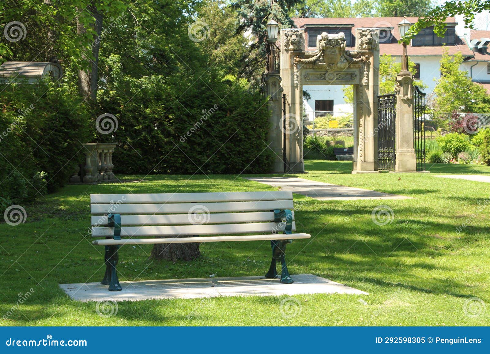 Guild Guildwood Toronto One Empty Single Bench with Entrance Exit Gate ...