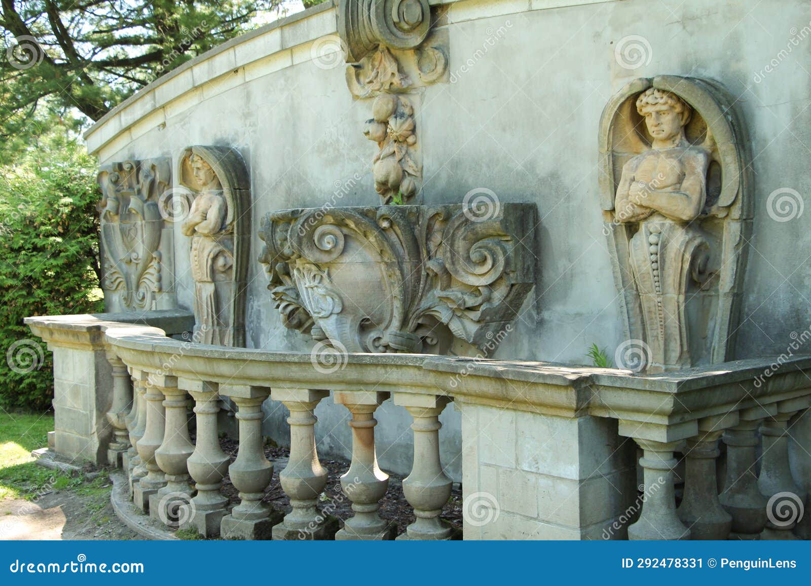 Guild Guildwood Toronto Statues and Railing Against Wall 28 P Stock ...