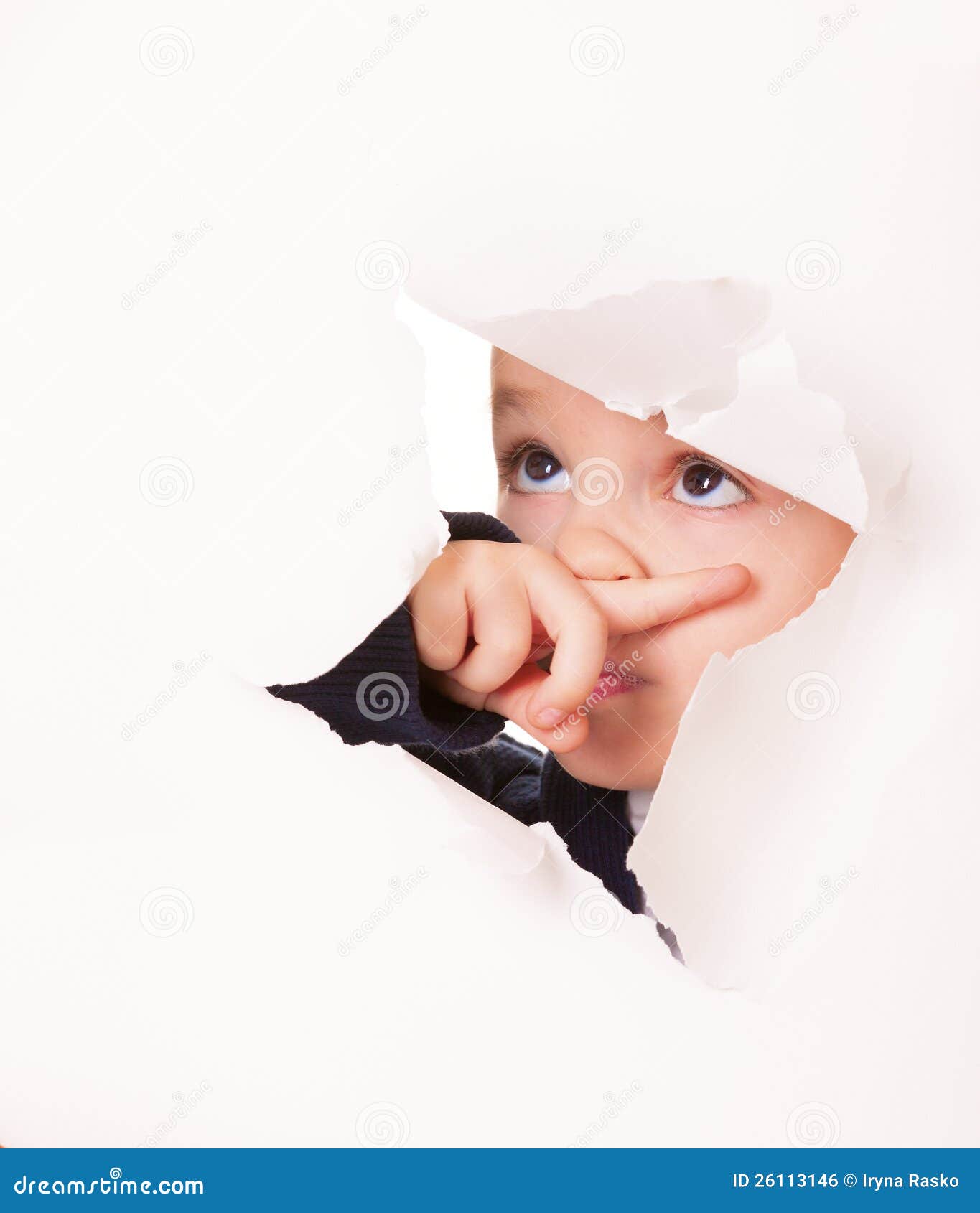 Guilty Looking Kid In A Hole In White Paper Stock Photo | CartoonDealer ...