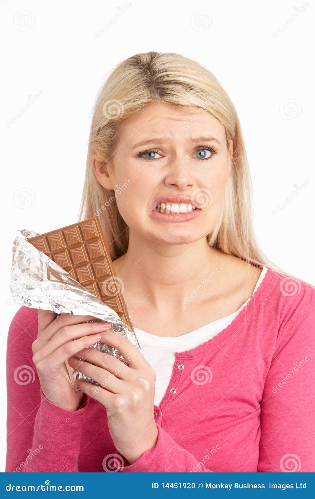 Guilty Looking Young Woman Eating Chocolateo Stock Photo - Image of ...