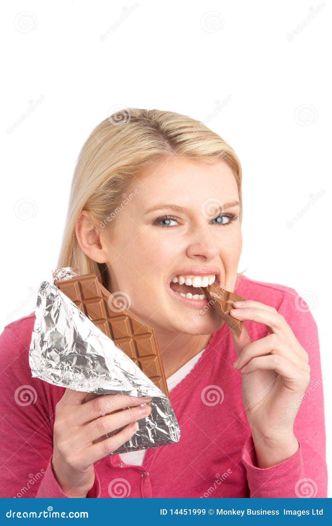 Guilty Looking Young Woman Eating Chocolateo Stock Image - Image of ...