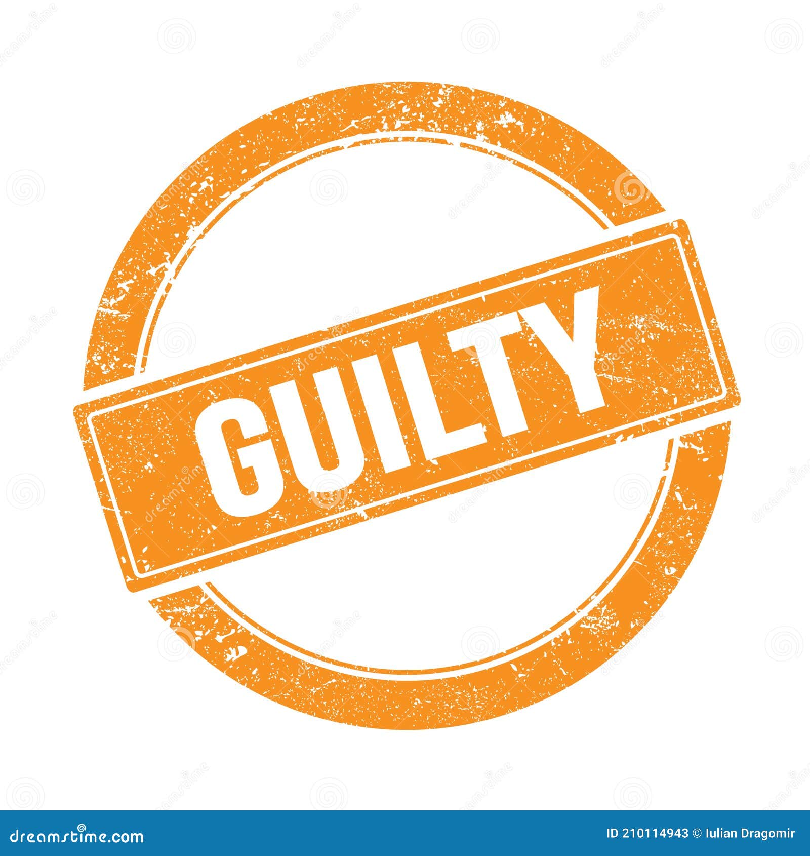 GUILTY Text on Orange Grungy Round Stamp Stock Illustration ...