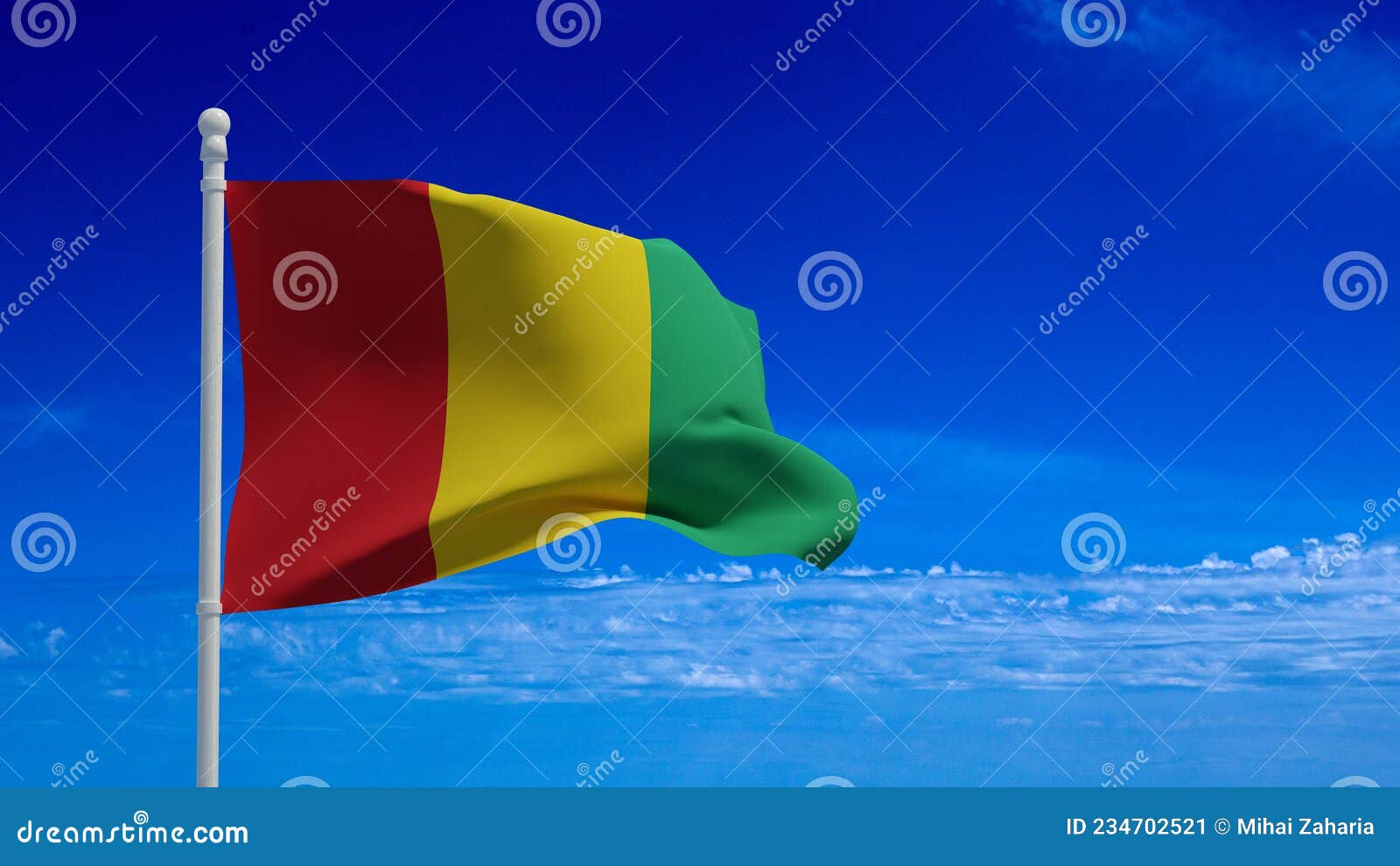 Guinea Aka Guinea-Conakry Flag, Waving in the Wind - 3d Rendering Stock ...