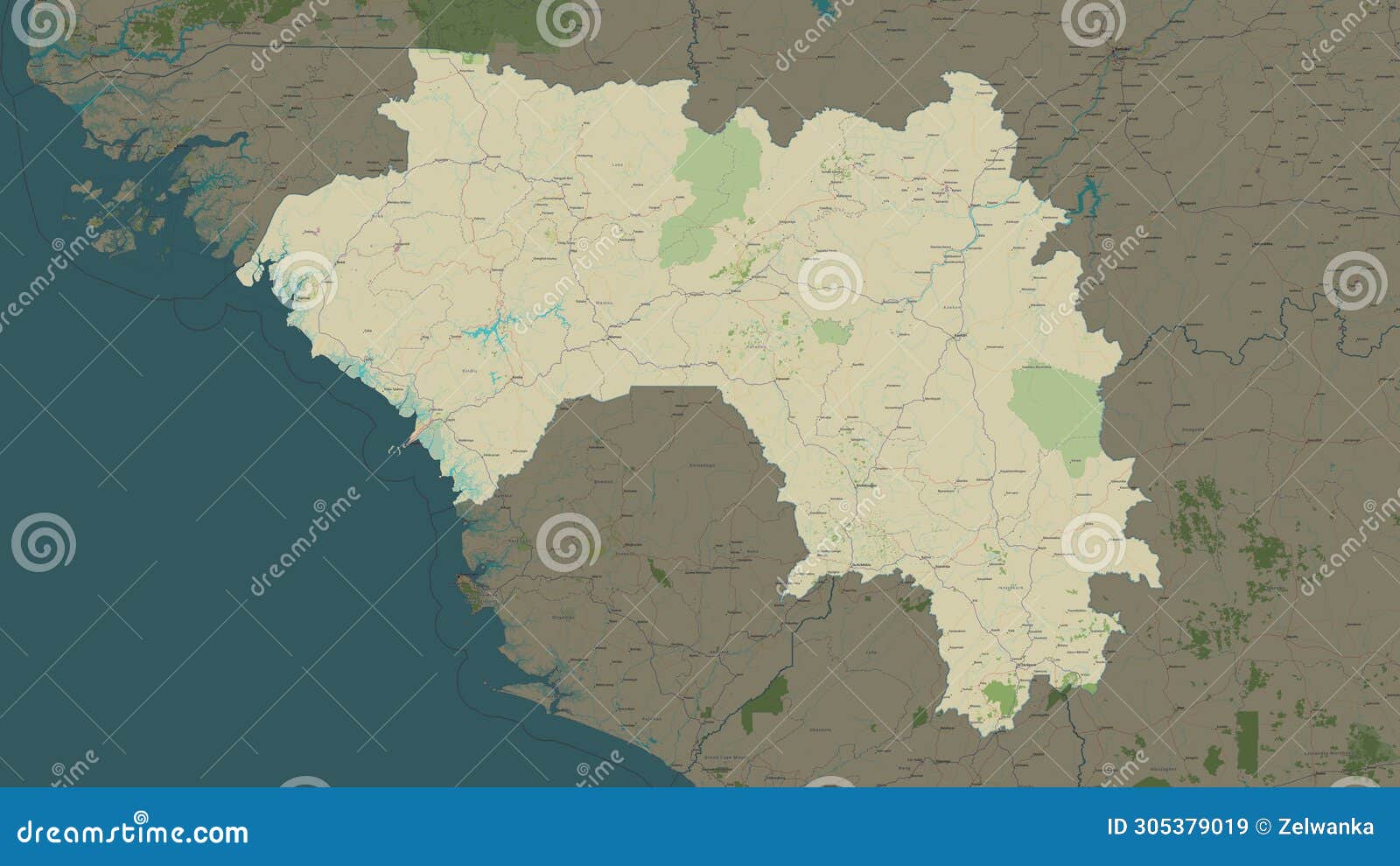 Guinea Highlighted. Topo Humanitarian Stock Illustration - Illustration ...