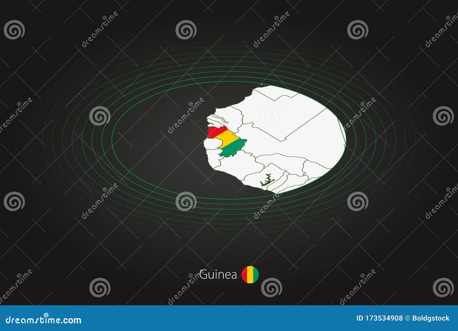 Guinea Map In Dark Color Oval Map With Neighboring Countries Stock