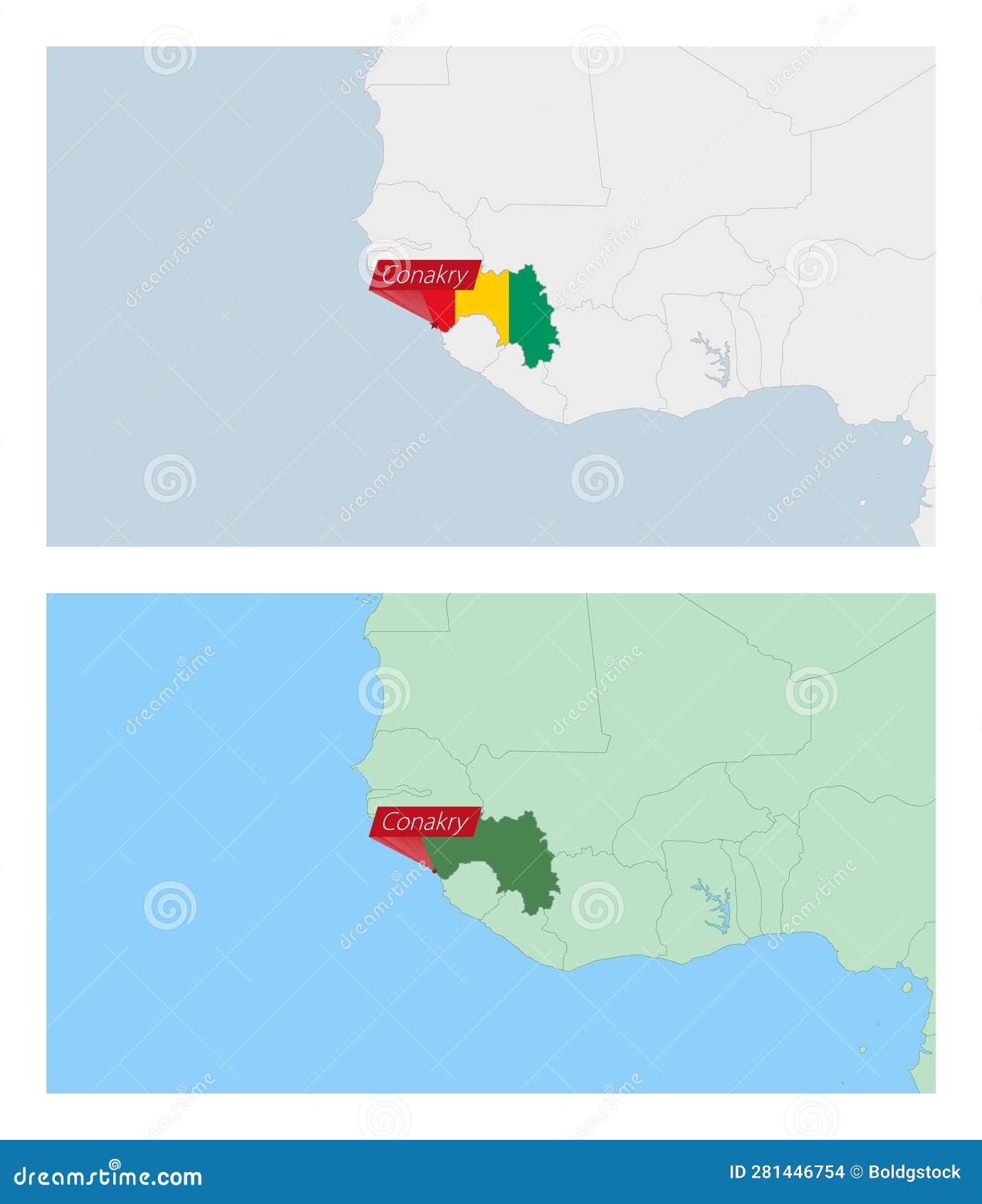 Guinea Map with Pin of Country Capital. Two Types of Guinea Map with ...