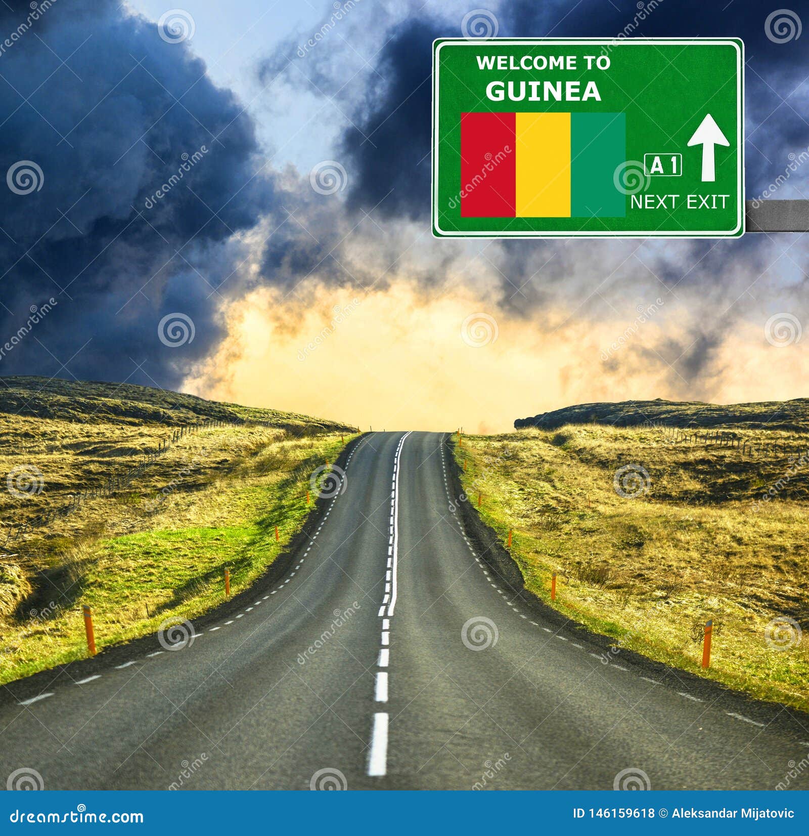Guinea Road Sign Against Clear Blue Sky Stock Photo - Image of ...
