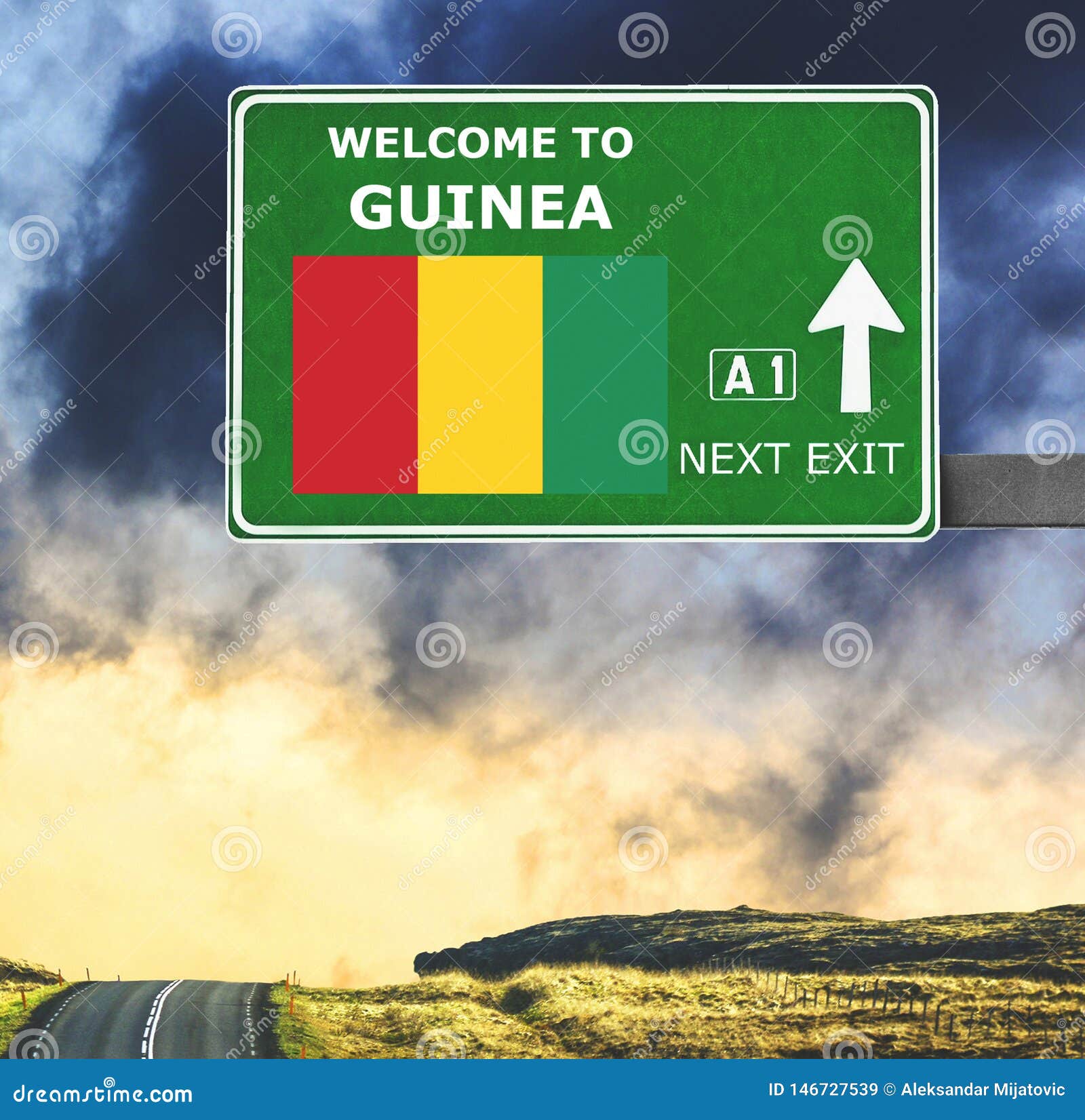Guinea Road Sign Against Clear Blue Sky Stock Image - Image of concept ...