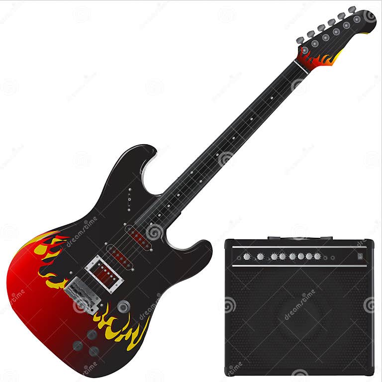Guitar and amp vector stock vector. Illustration of ornate - 4010543