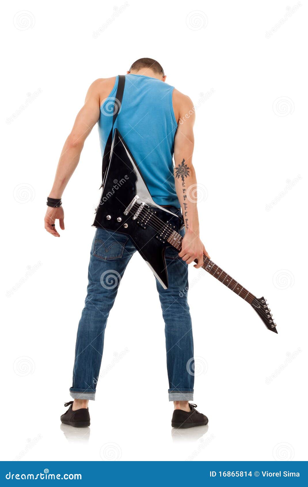 Guitar on back of a man stock photo. Image of rock, band - 16865814