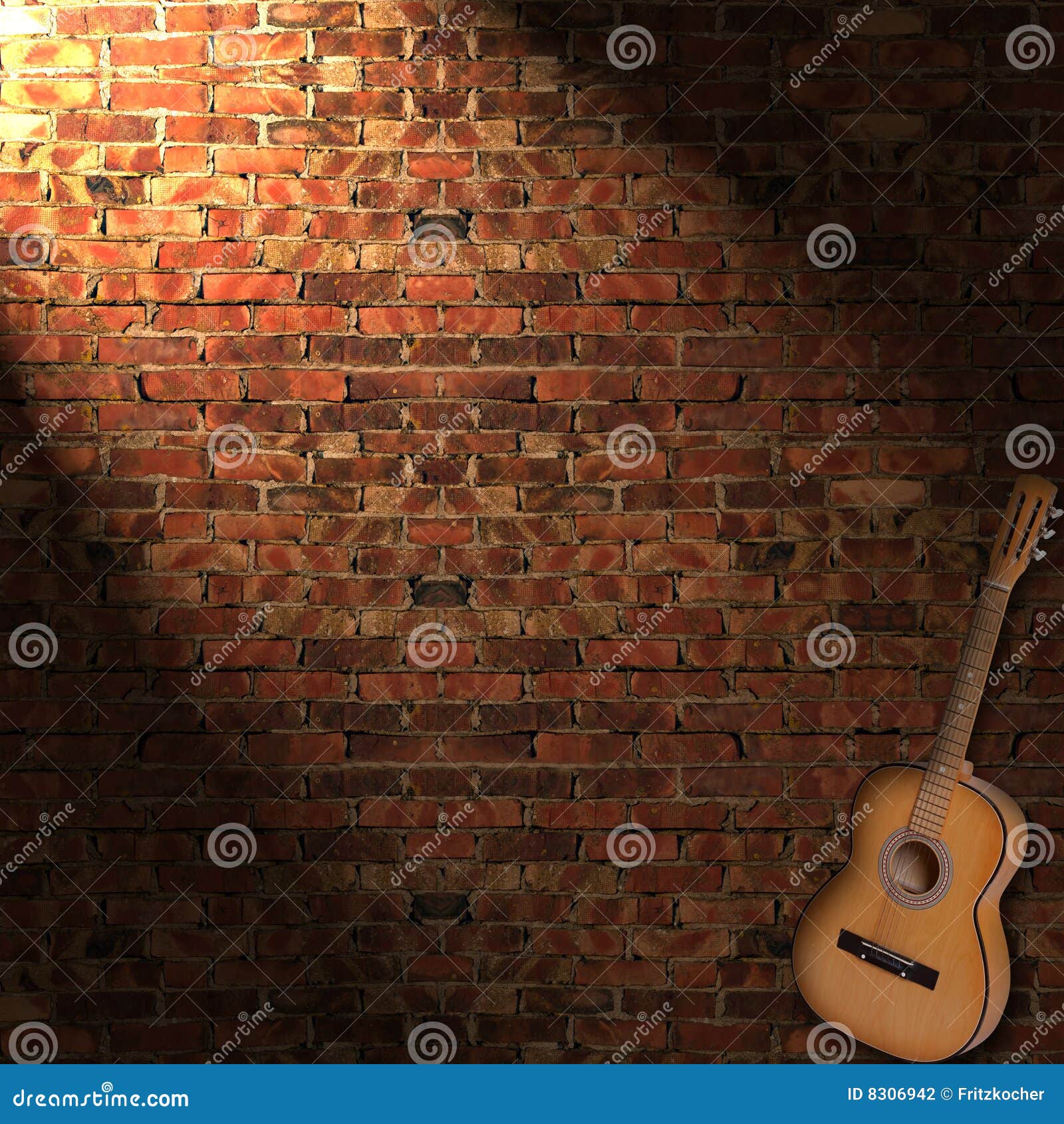 Guitar with Brick Wall Spotlight Stock Illustration - Illustration of ...