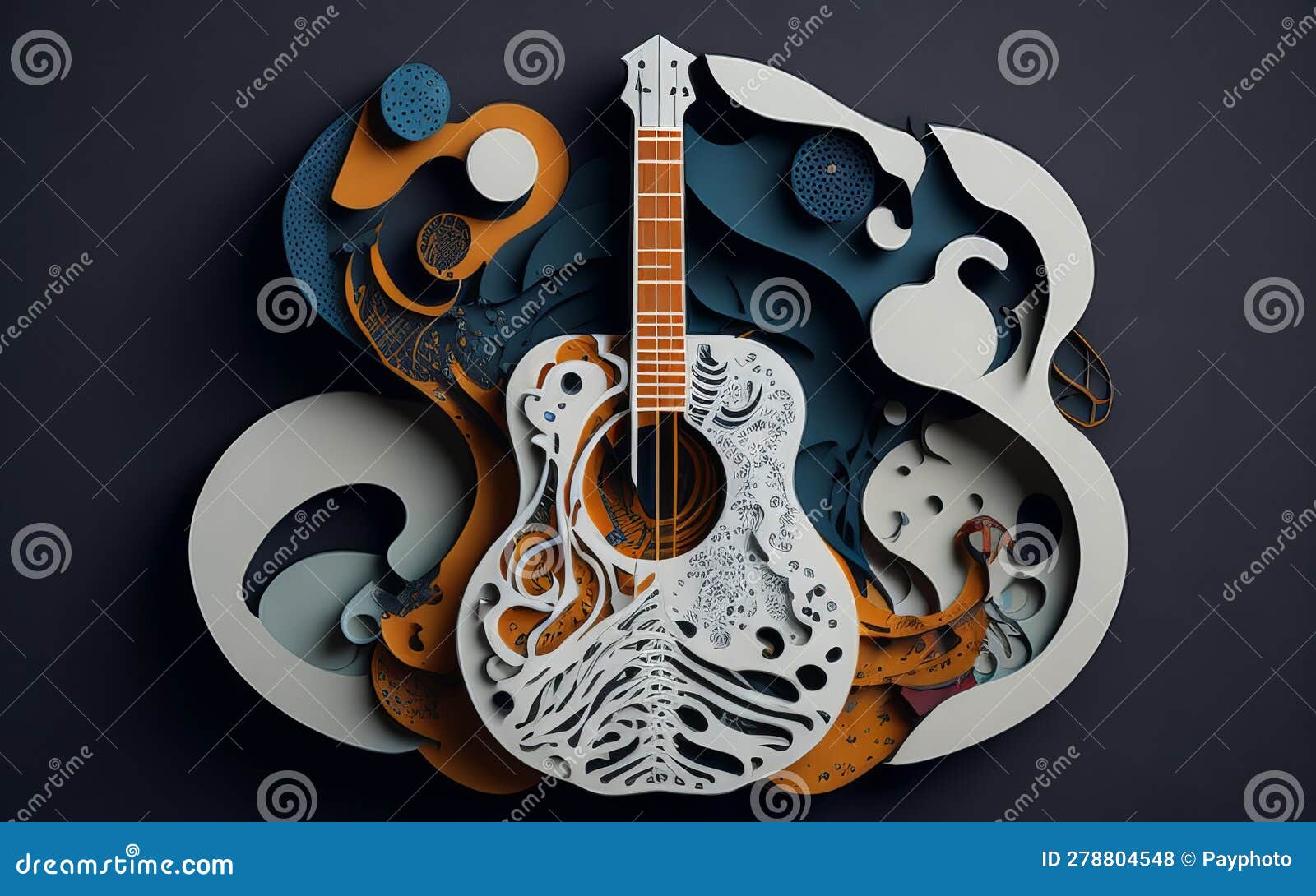 Guitar Centered in Captivating Abstract Paper Scene Design. Stock ...