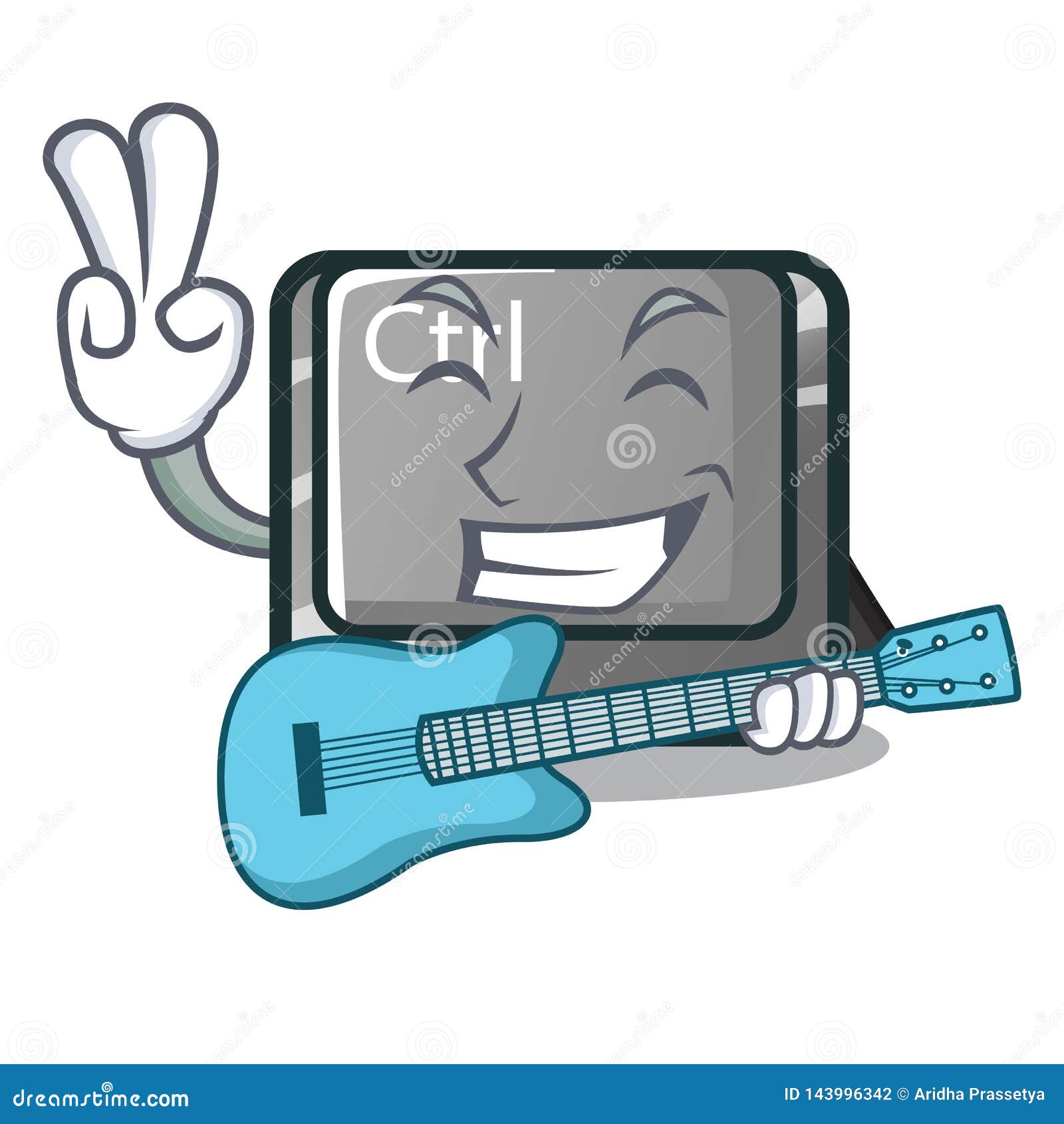 With Guitar Character Ctrl Button Attached On Computer Stock Vector