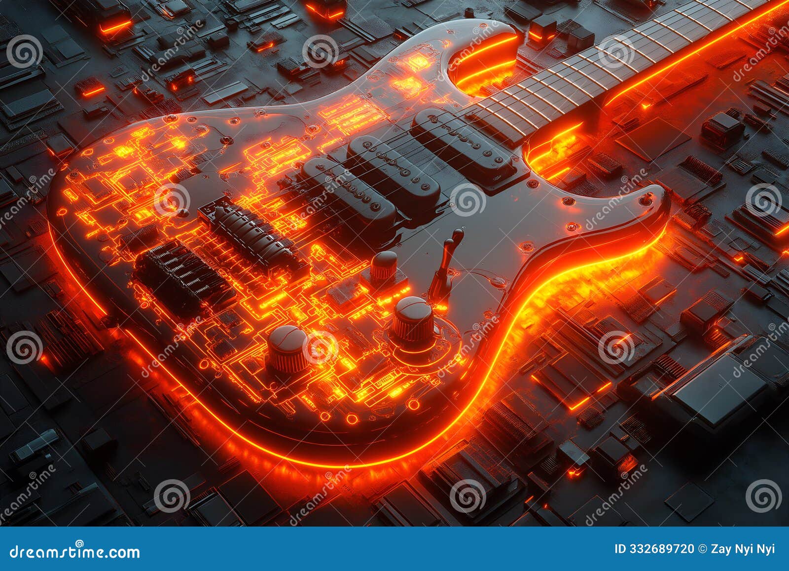 A Guitar with Circuit Patterns Symbolizes the Integration of AI ...