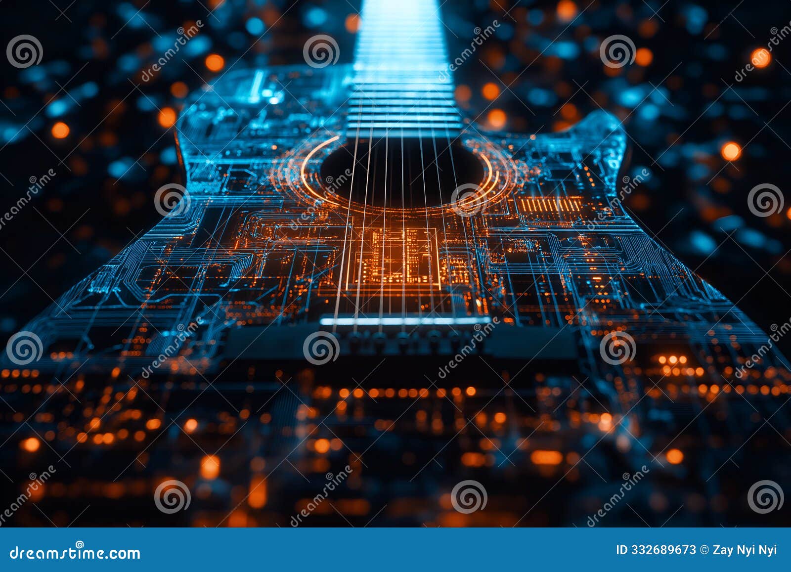 A Guitar with Circuit Patterns Symbolizes the Integration of AI ...