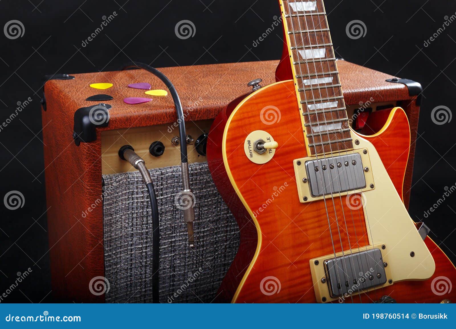Guitar Combo Amplifier With Black Electric Guitar, Glass Of Beer And ...