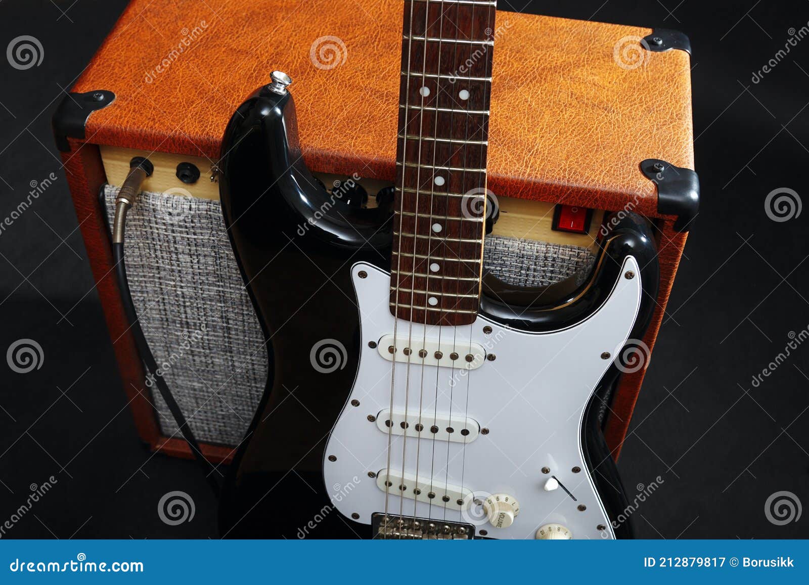Guitar Combo Amplifier With Black Electric Guitar, Glass Of Beer And ...